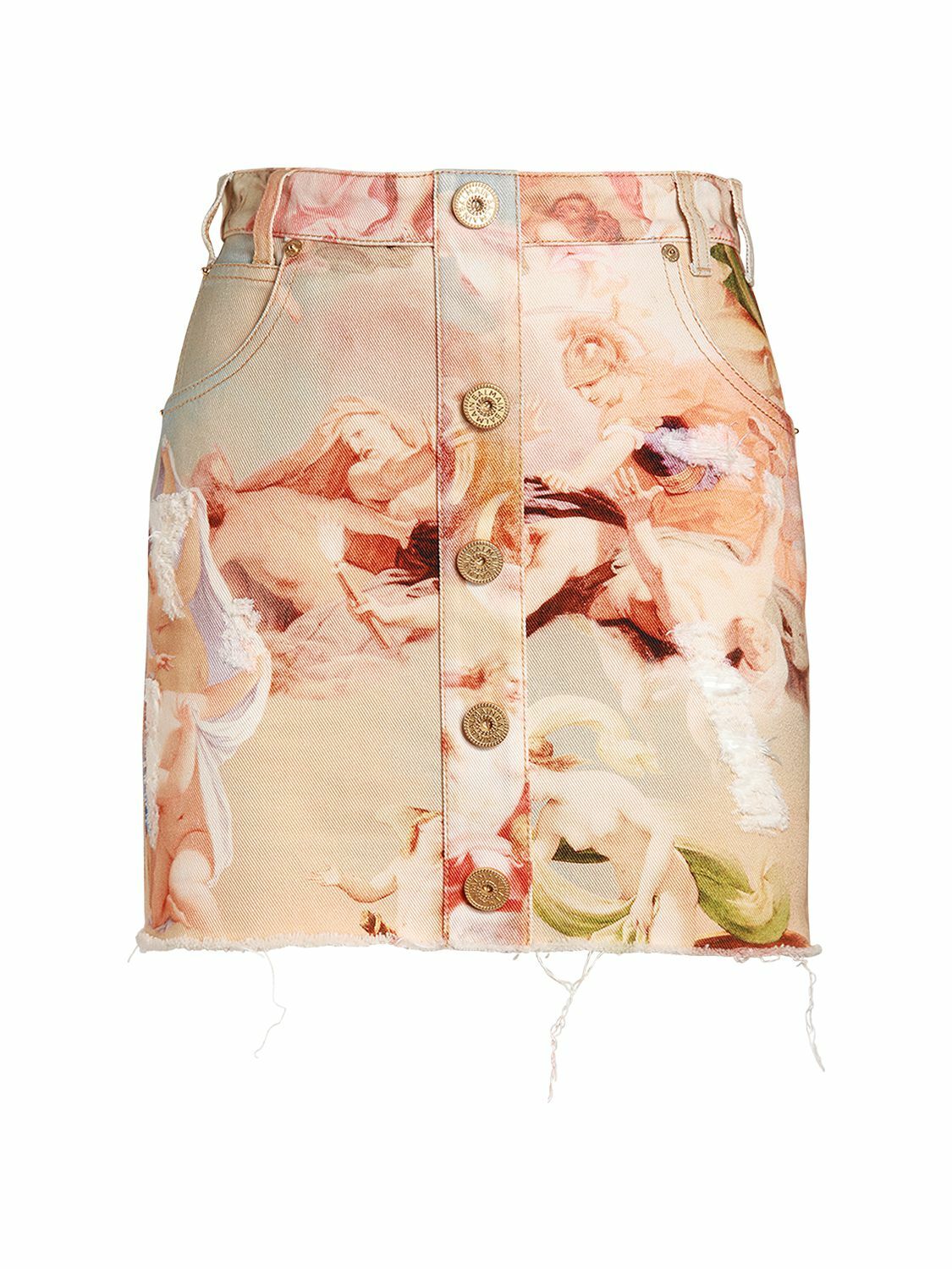 BALMAIN - Printed Cotton Buttoned Mini Skirt Balmain