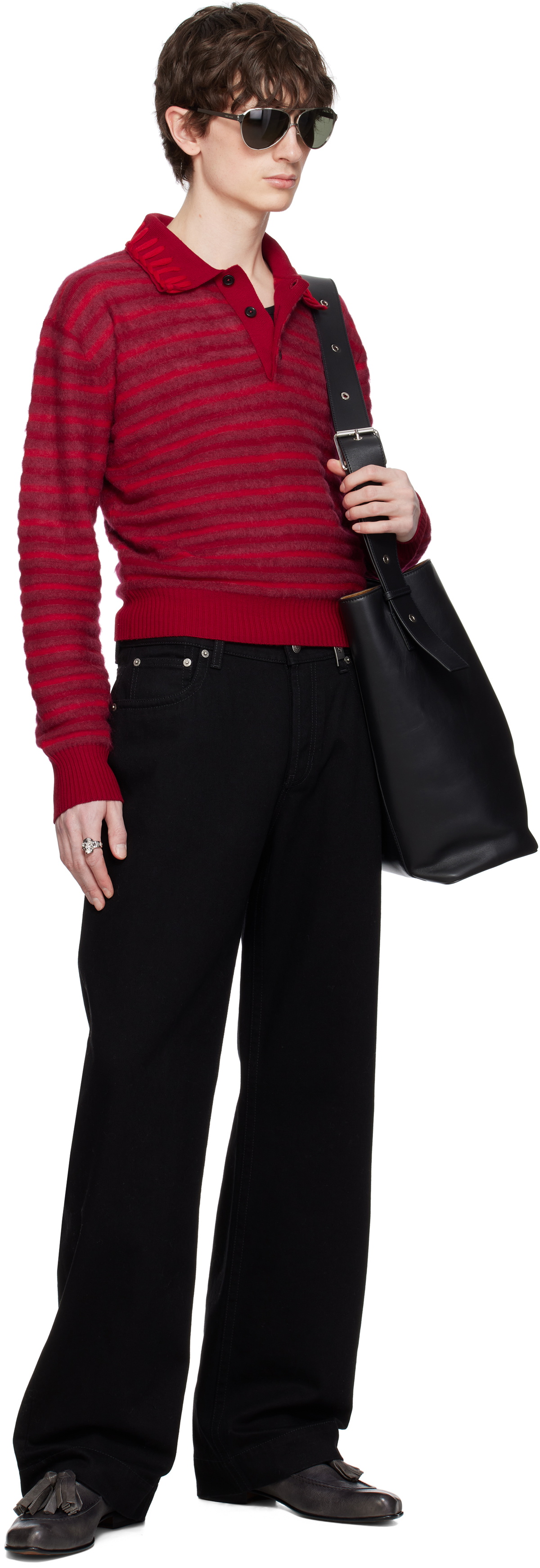 McQueen Red Stripe Knt Crop Polo Alexander McQueen