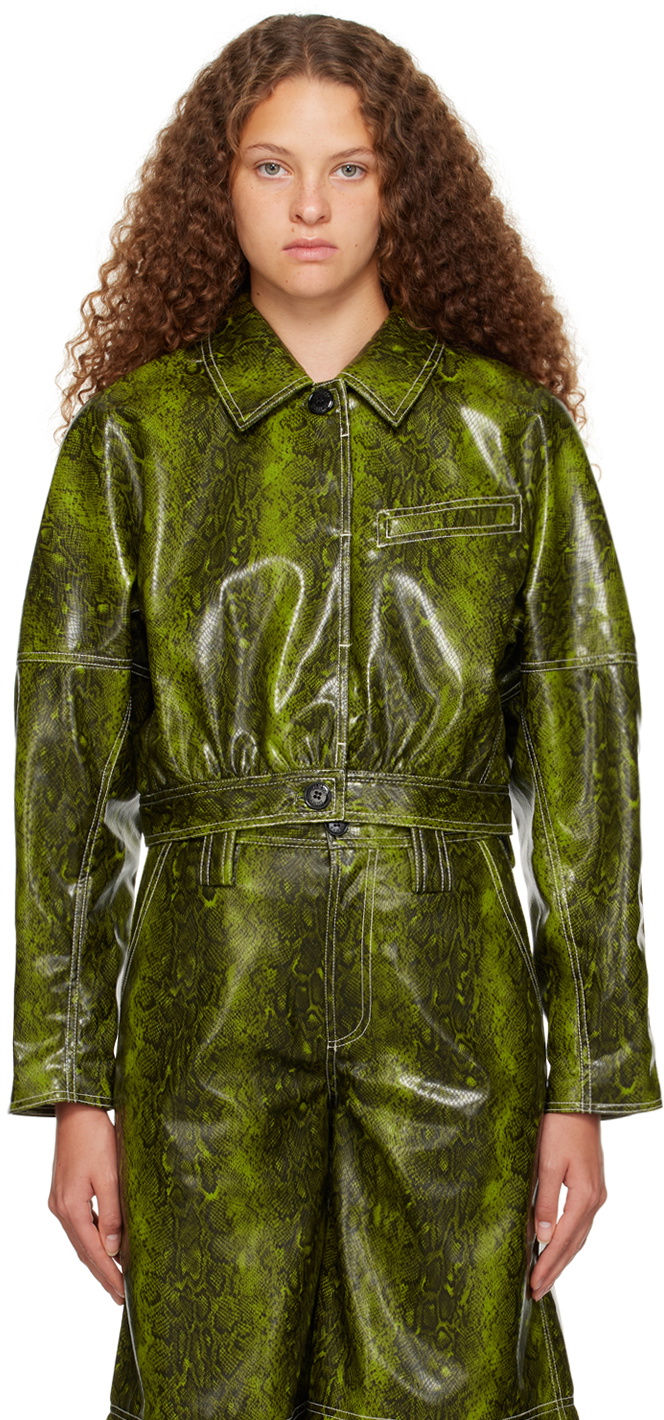 GANNI Green Snake Faux-Leather Jacket GANNI