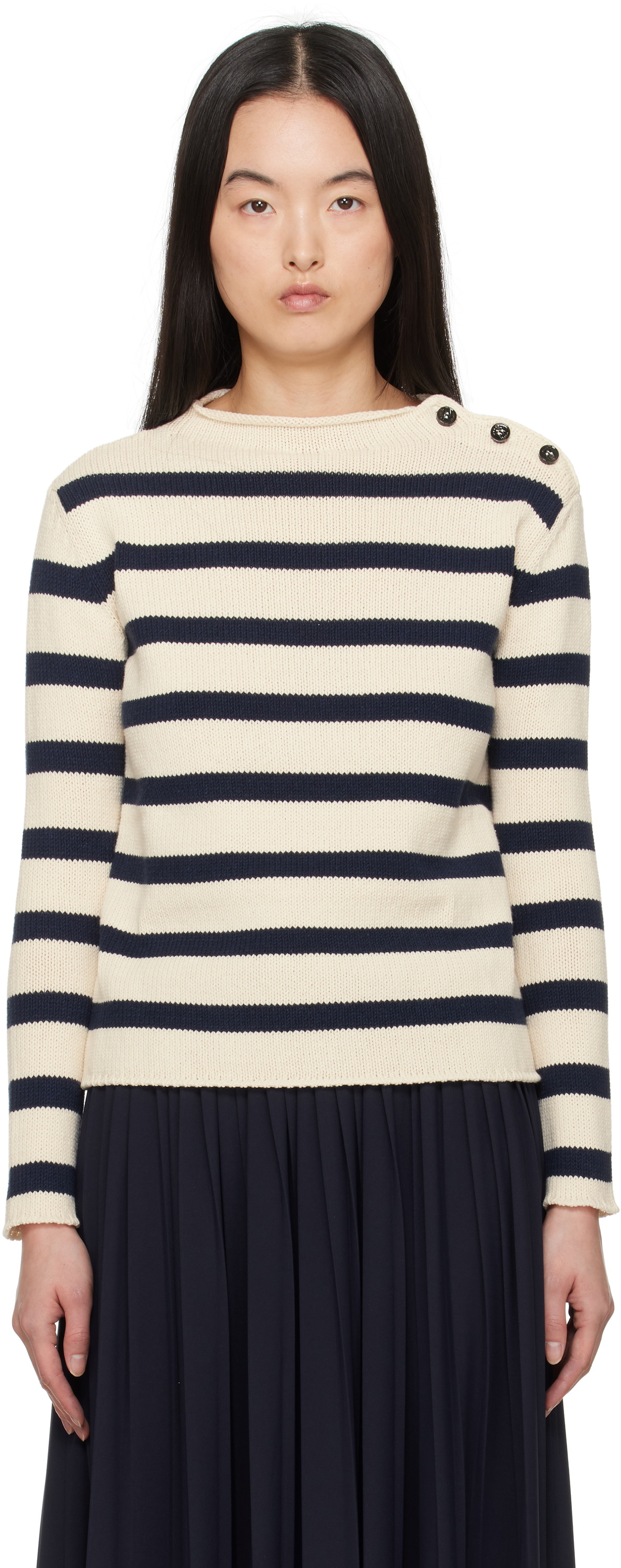 Weekend Max Mara Off-White & Navy Vibo Sweater Weekend Max Mara