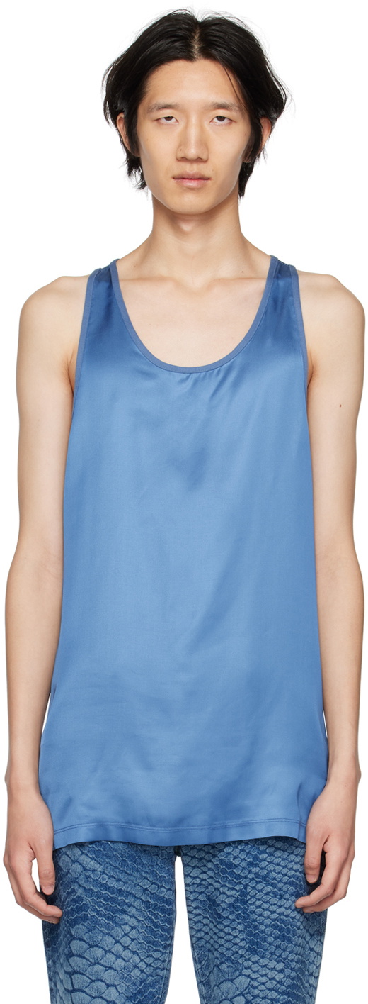 MM6 Maison Margiela Blue Embroidered Tank Top MM6 Maison Margiela