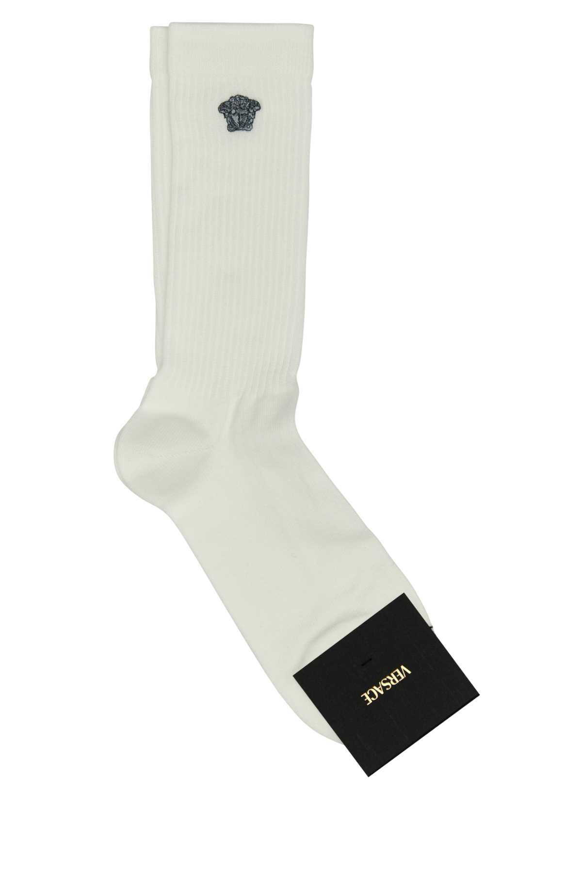 Versace White Stretch Cotton Blend Socks Versace