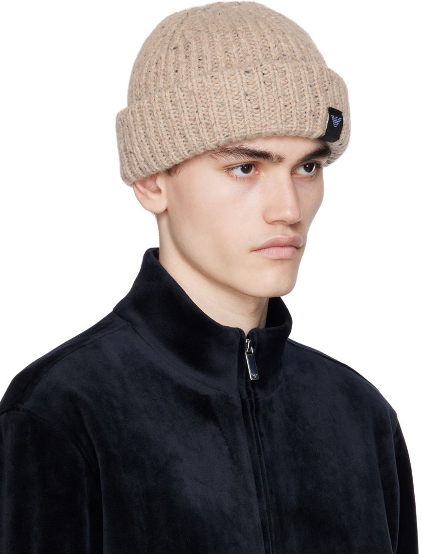 Emporio Armani Beige Ribbed Beanie