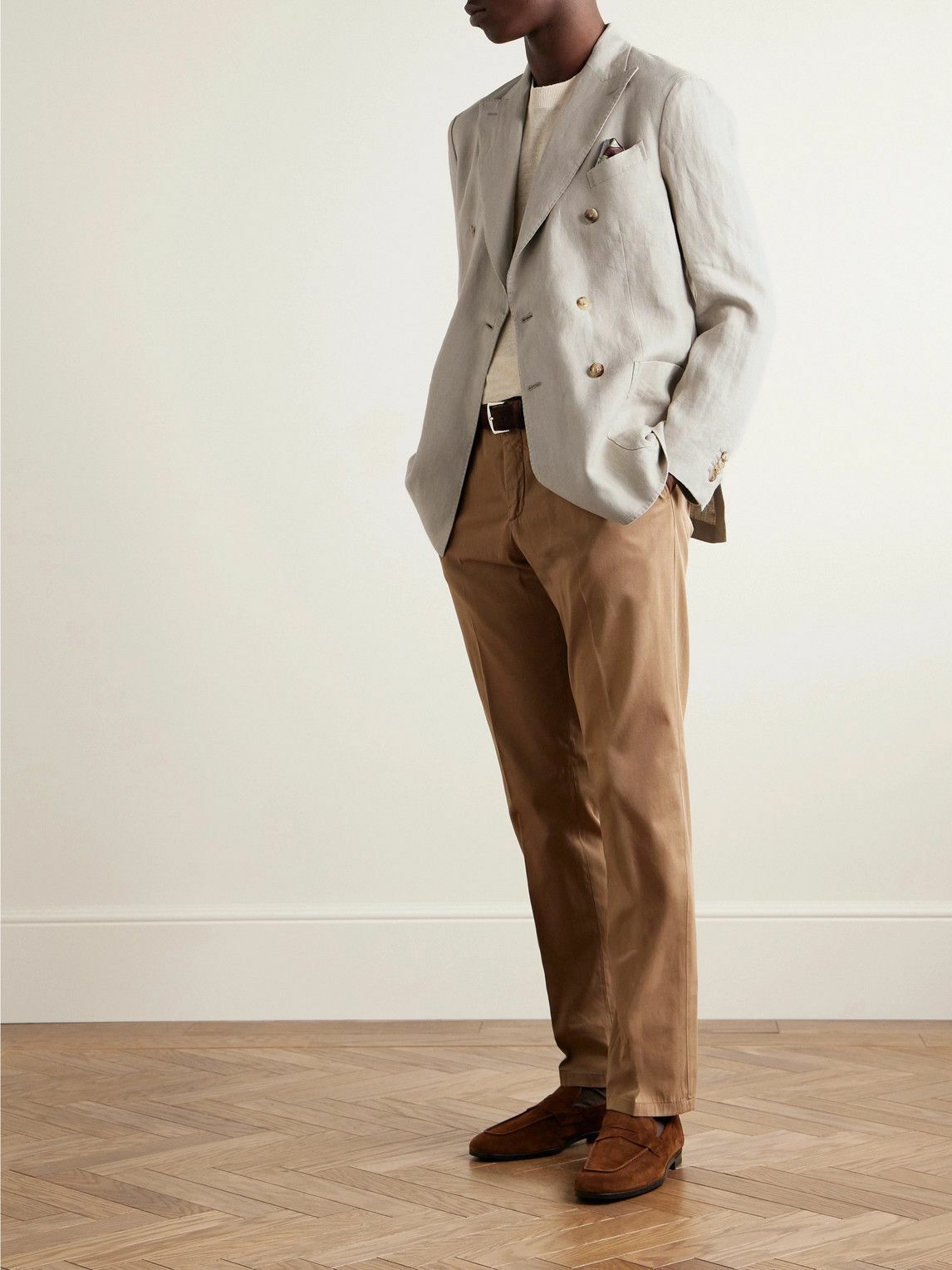 Boglioli - K-Jacket Double-Breasted Herringbone Woven Suit Jacket ...