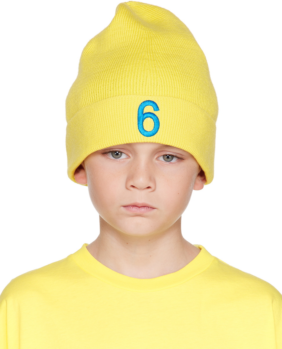 MM6 Maison Margiela Kids Yellow '6' Beanie MM6 Maison Margiela