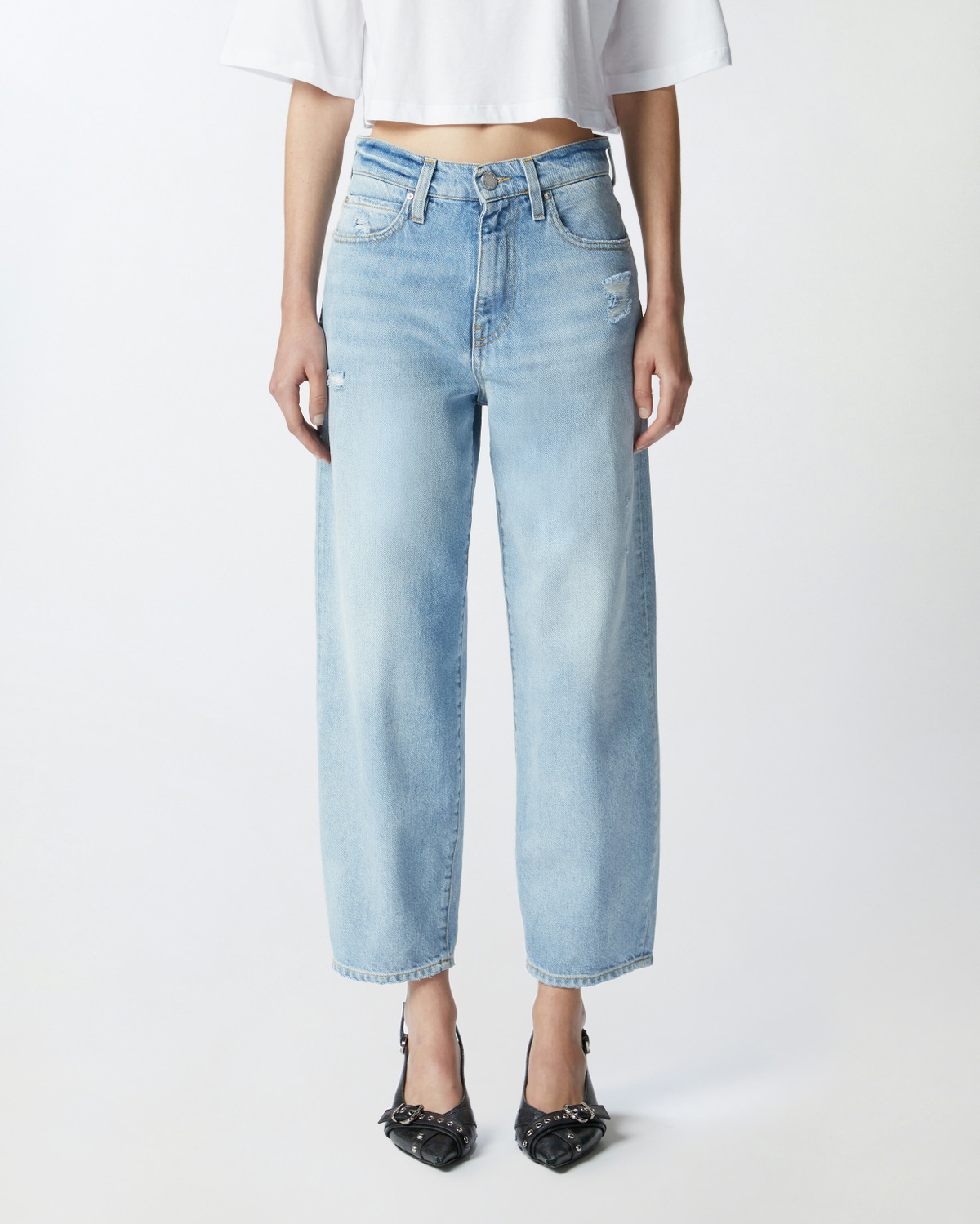 Pinko Jeans With Relaxed Rips Light Vintage Wash Pinko