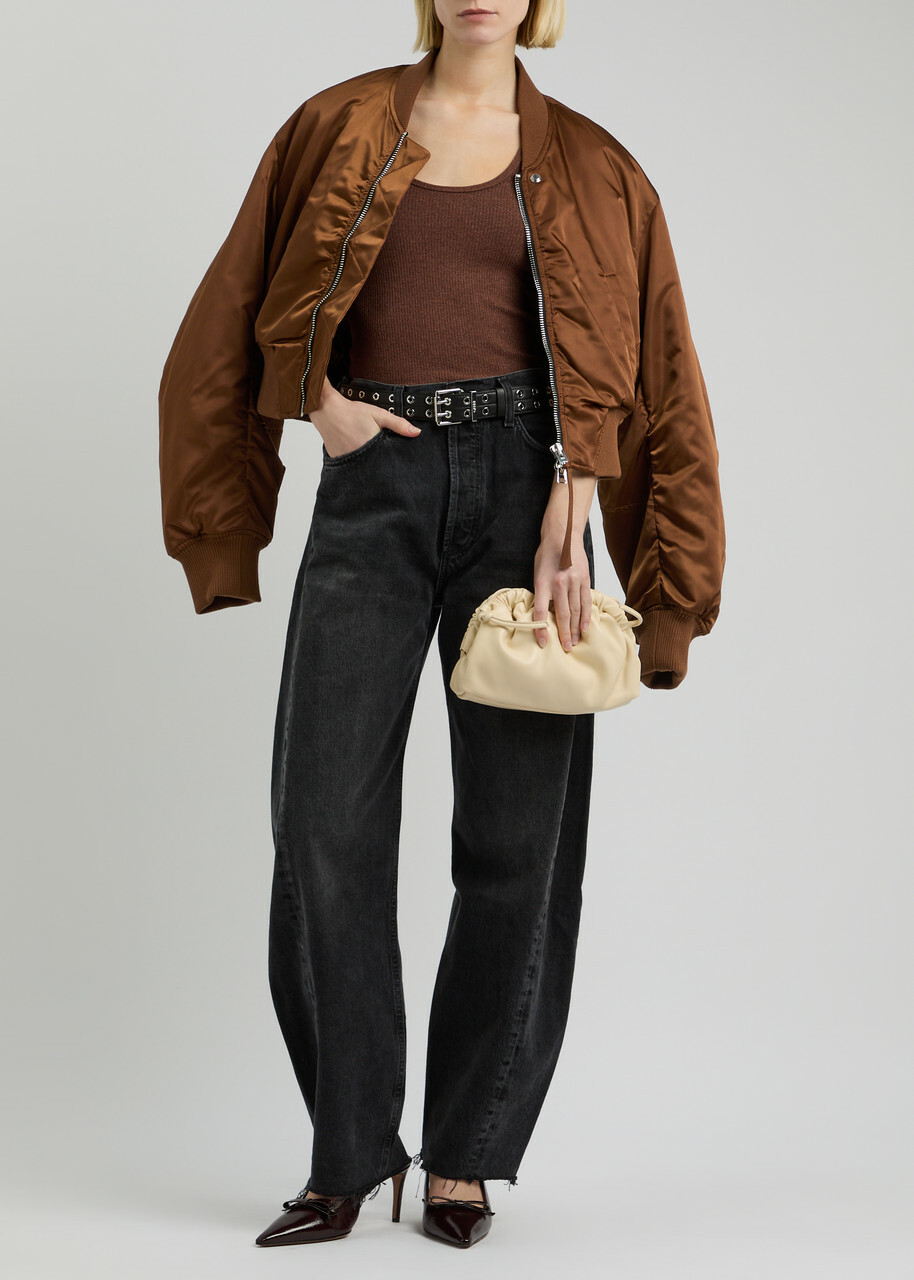 Agolde Jett Padded Satin Bomber Jacket Brown AGOLDE