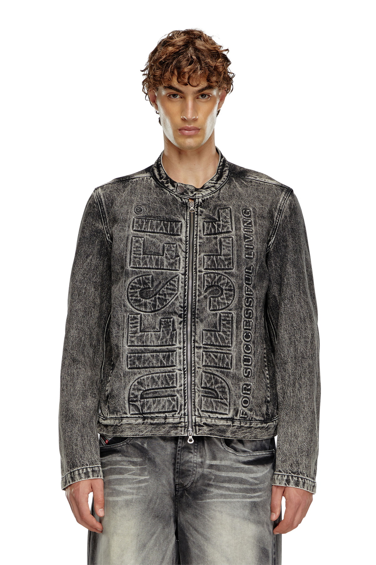Diesel Denim moto jacket with embossed logo - Denim Jackets Mens in ...
