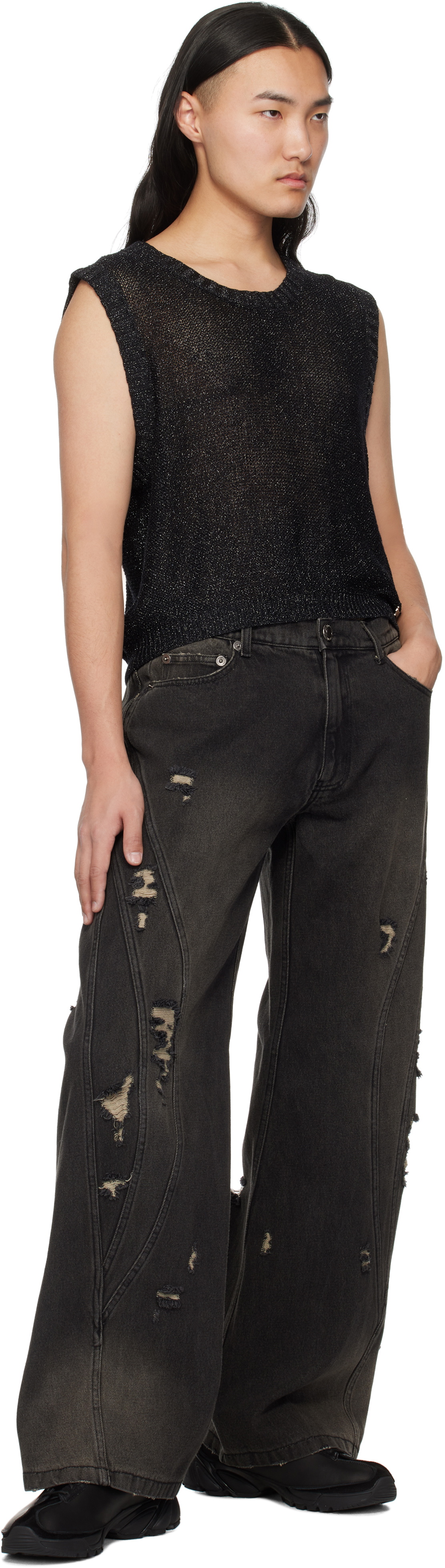 lesugiatelier Black Glitter Net Vest lesugiatelier