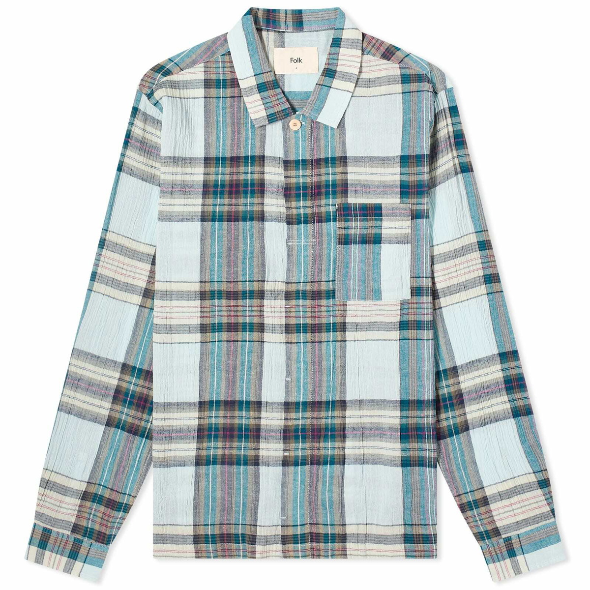 Folk Men's Patch Shirt in Ocean Blue Folk