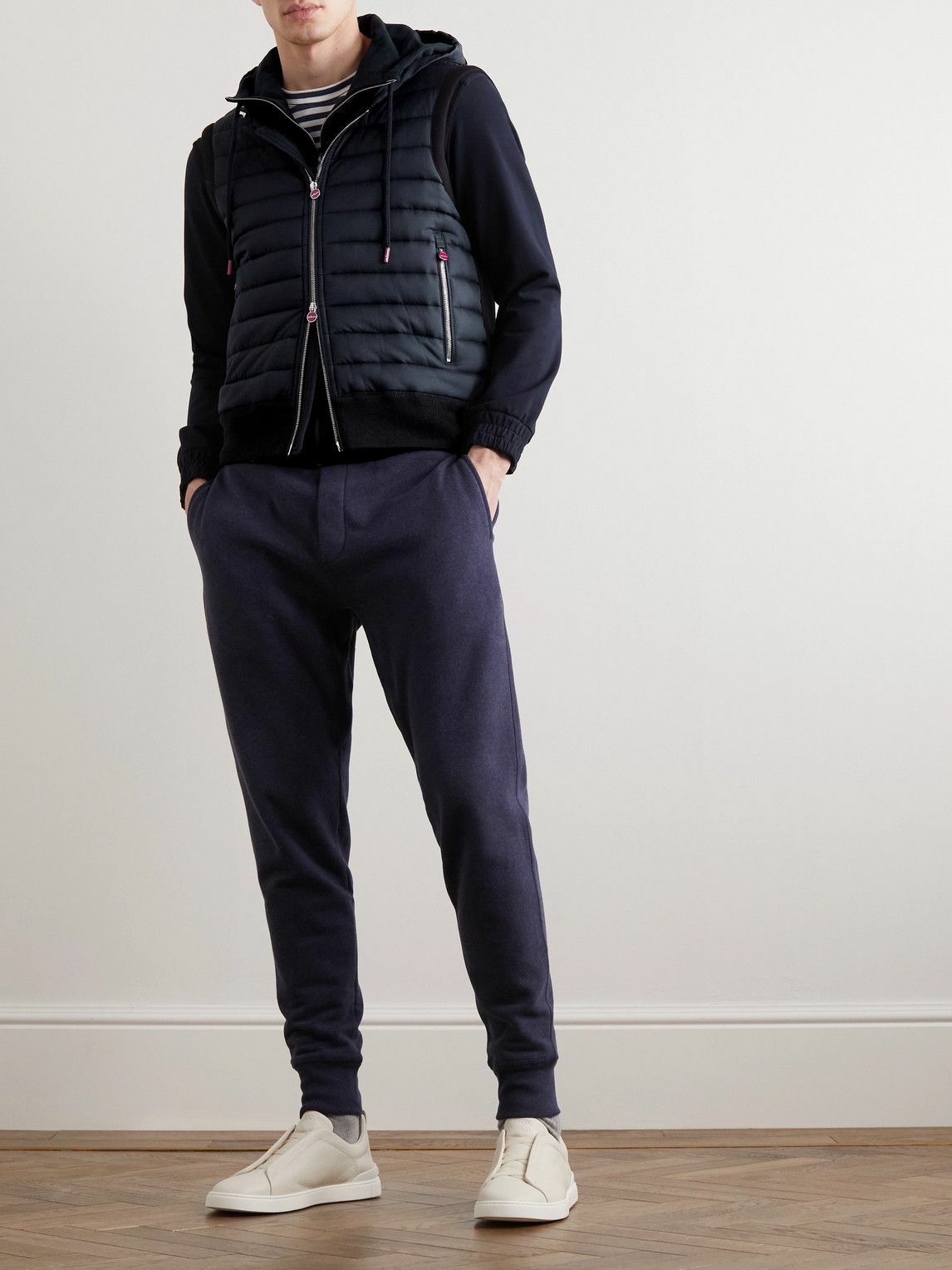 Kiton - Slim-Fit Panelled Quilted Shell and Cotton-Blend Hooded Gilet ...