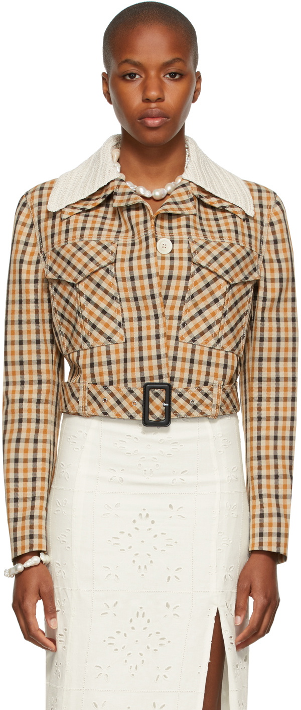 Wales Bonner Beige Wool Kalimba Cropped Jacket Wales Bonner