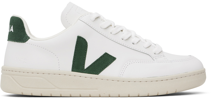 VEJA White & Green V-12 Leather Sneakers VEJA