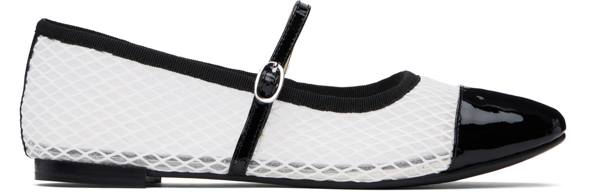 Repetto White & Black Georgiana Mesh Mary-Jane Ballerina Flats Repetto