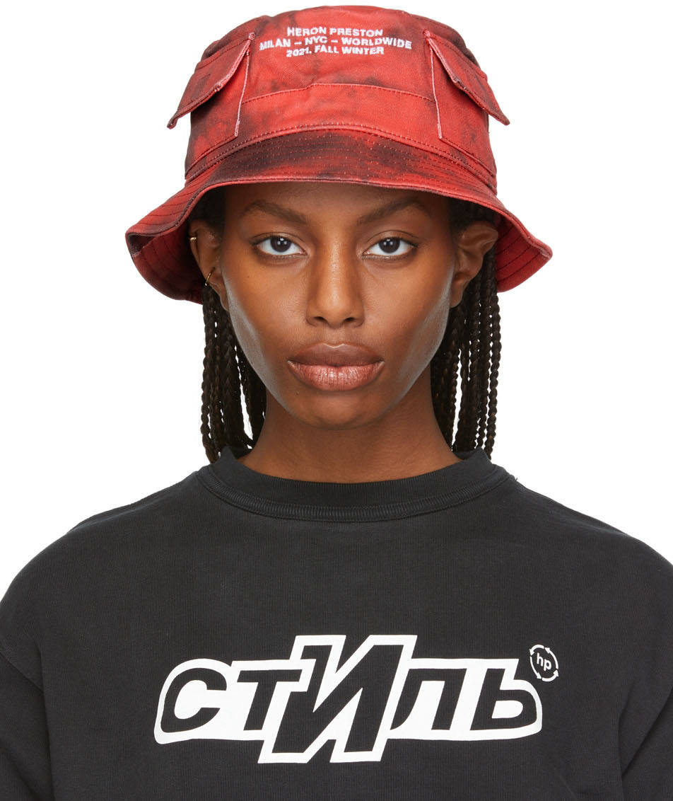Heron Preston Red Tie-Dye Bucket Hat Heron Preston