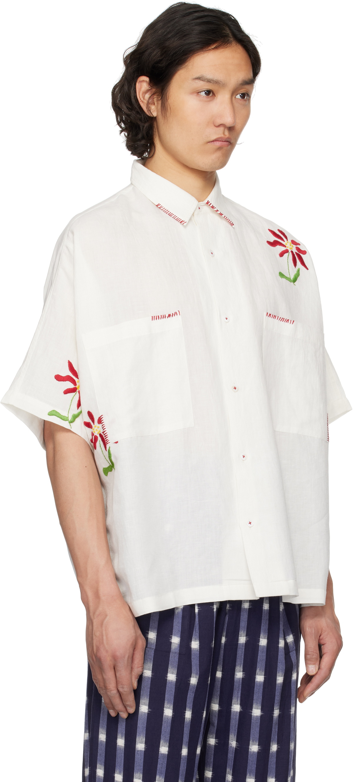 HARAGO Off-White Embroidered Big Lose Shirt