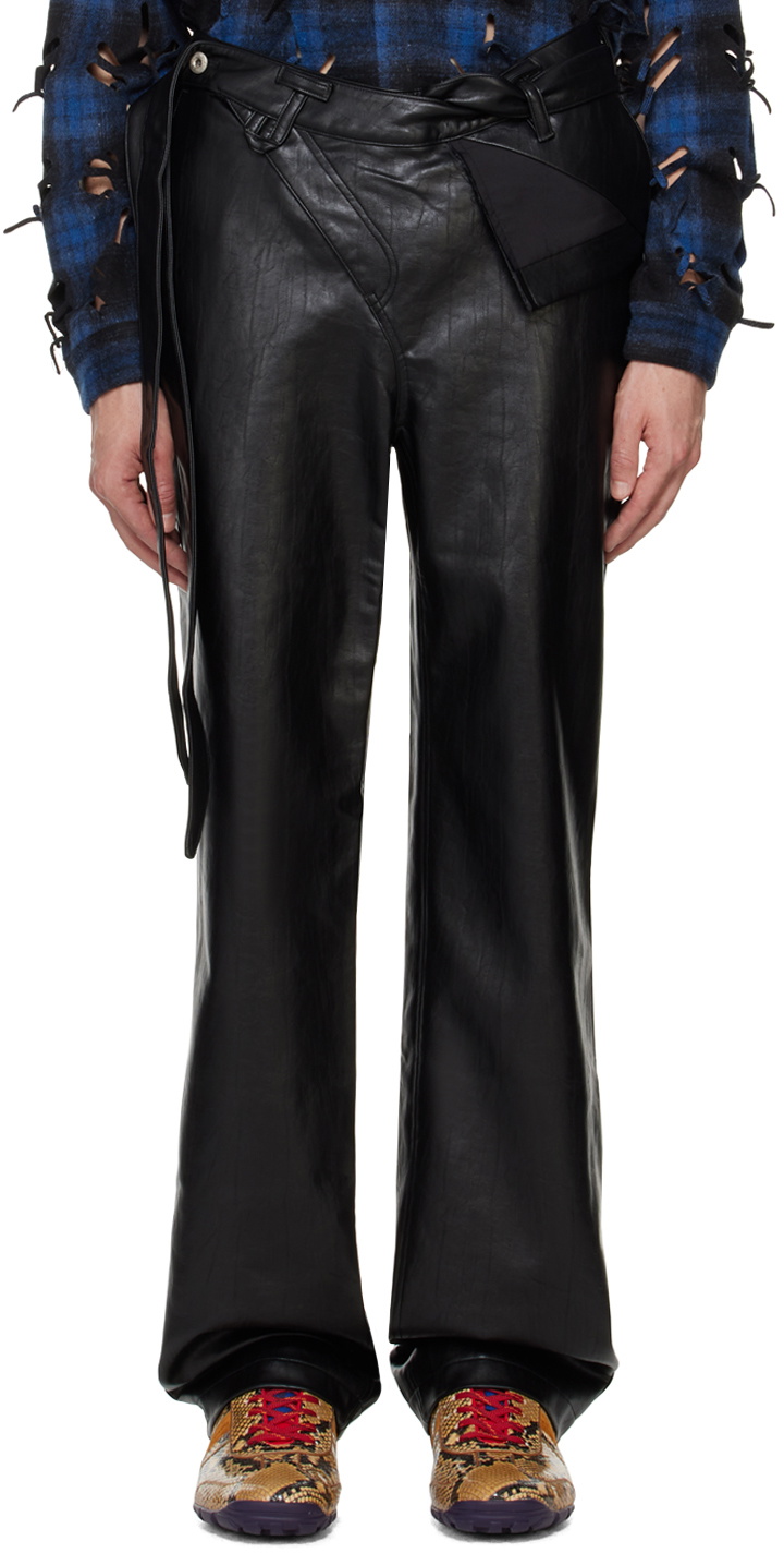 Juntae Kim Black Layered Belt Faux-Leather Trousers Juntae Kim