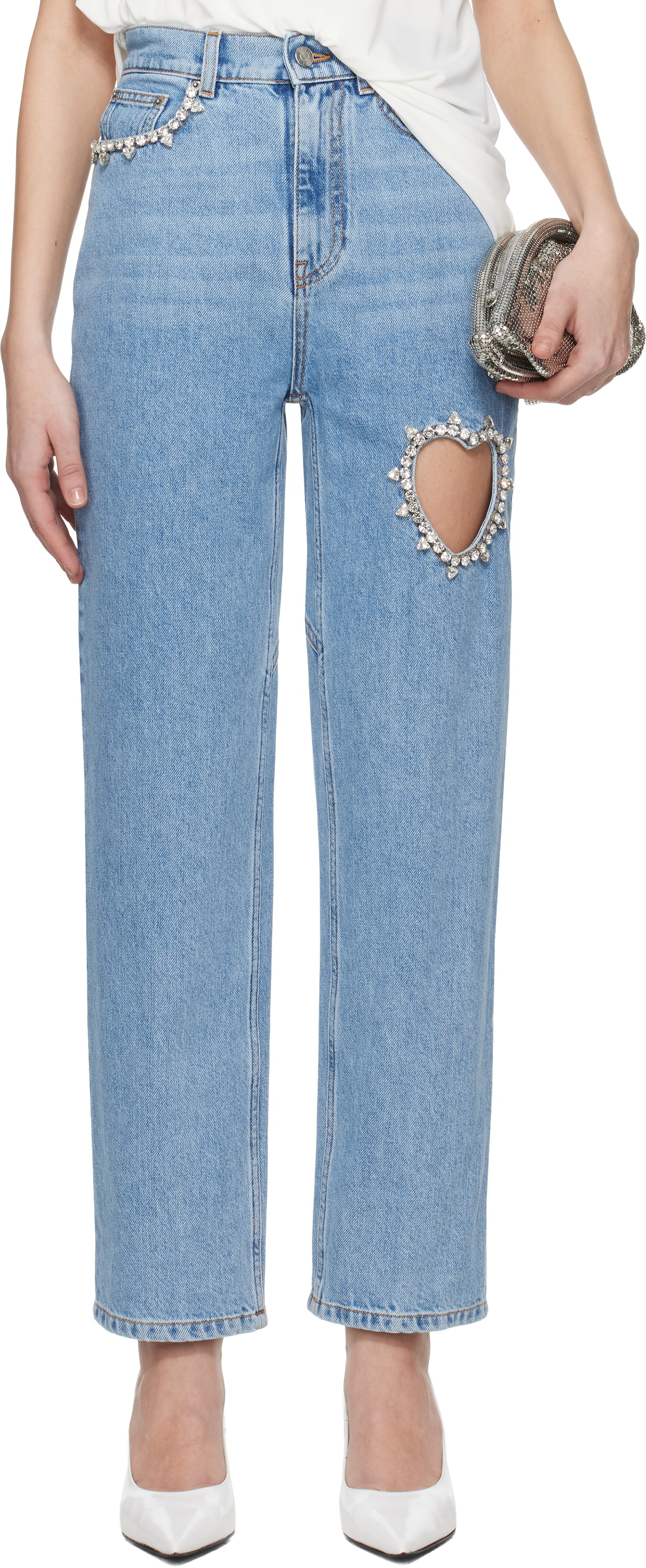 AREA Blue Crystal Heart Jeans AREA