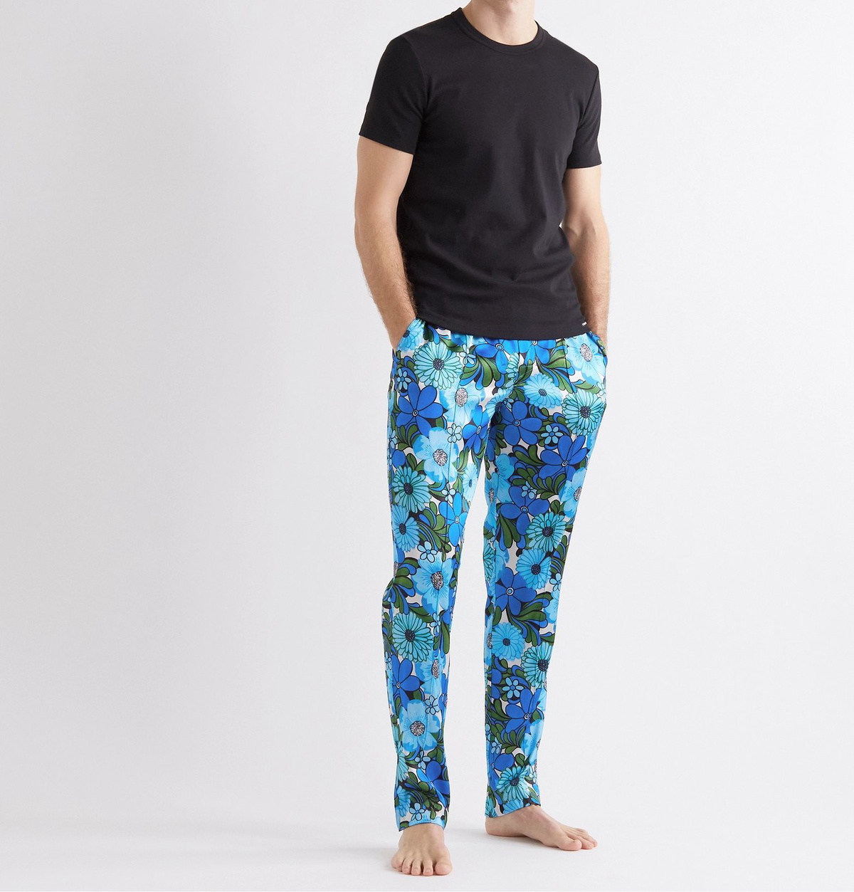 Tom Ford Velvet Trimmed Printed Stretch Silk Satin Pyjama Trousers