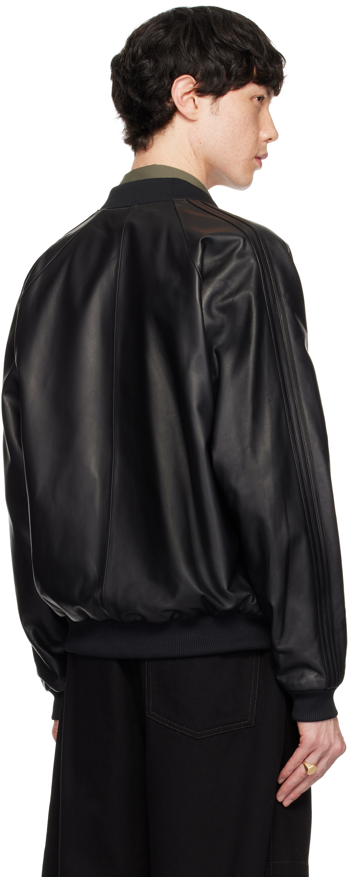 International Gallery BEAMS Black Track Leather Jacket International Gallery BEAMS