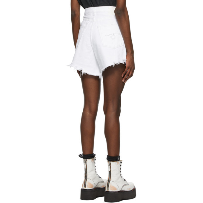 R13 White Denim Damon Pleated Shorts R13