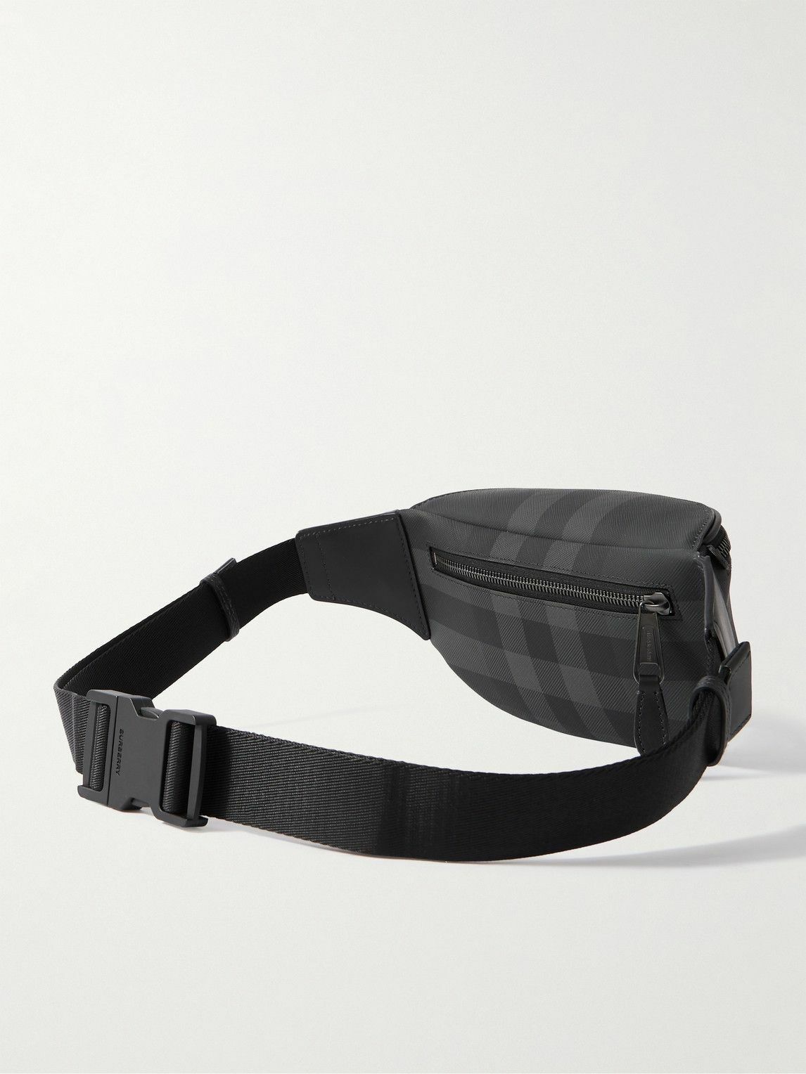 Burberry - Cason Leather-Trimmed Checked Coated-Canvas Belt Bag Burberry