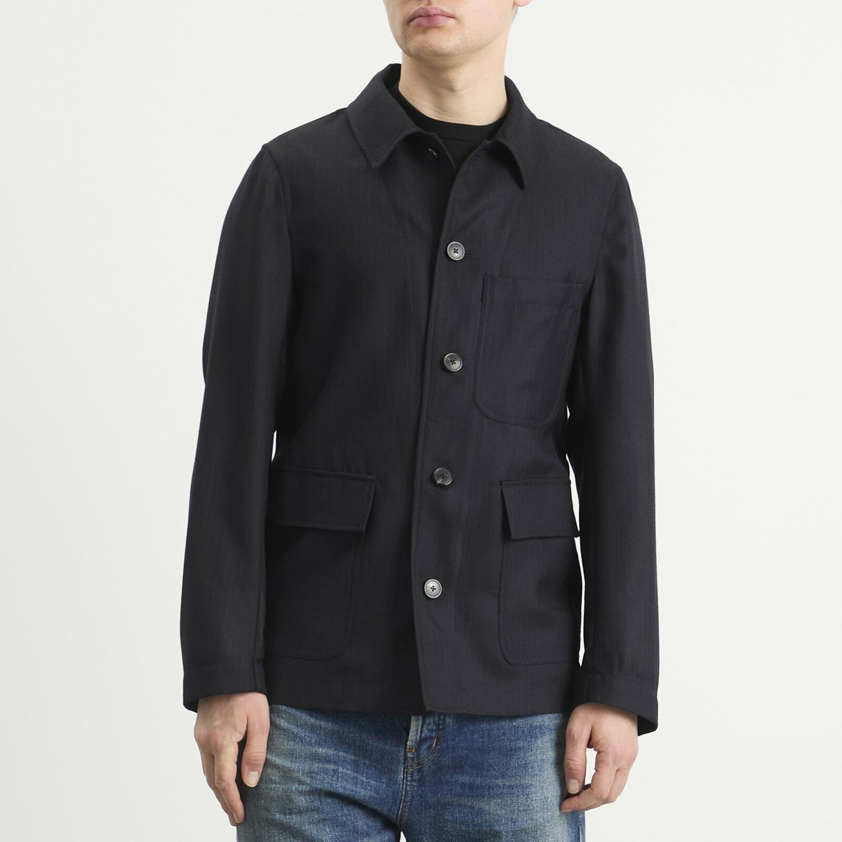 Dries Van Noten Men's Pinstripe Worsted Wool Jacket in Navy Dries Van Noten