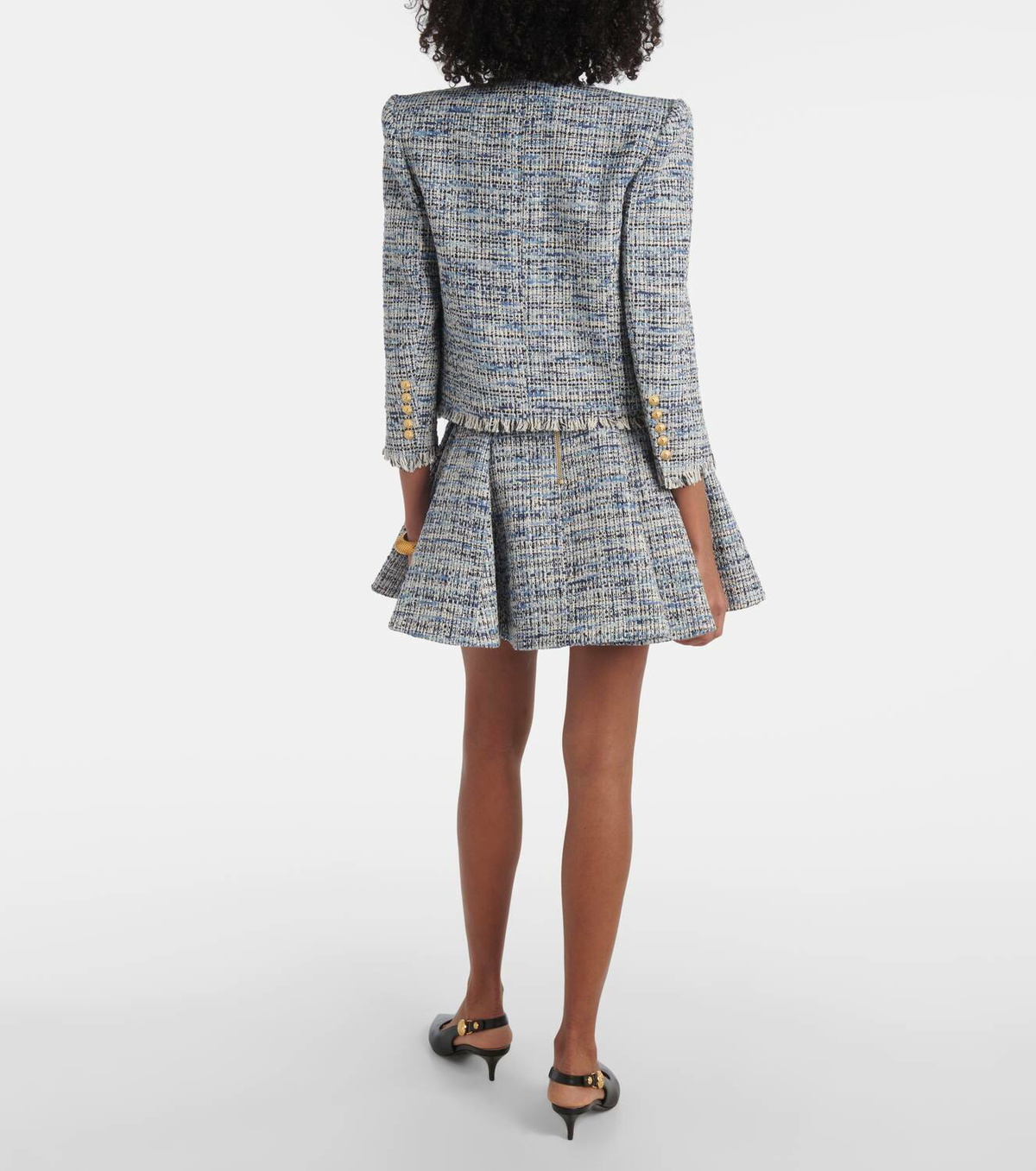 Balmain Side To Side denim tweed spencer jacket Balmain