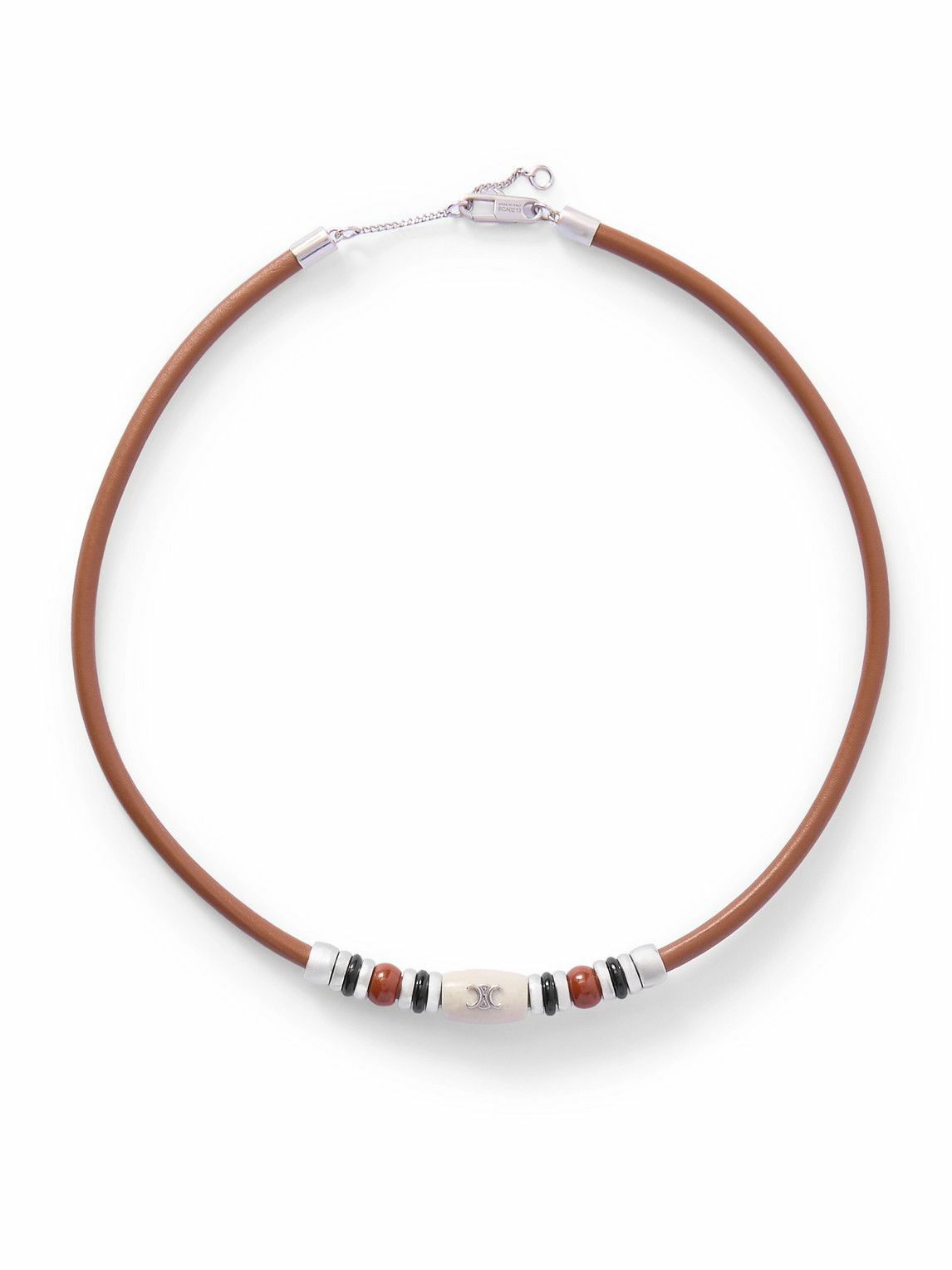 CELINE - Silver-Tone, Leather and Multi-Stone Necklace Celine