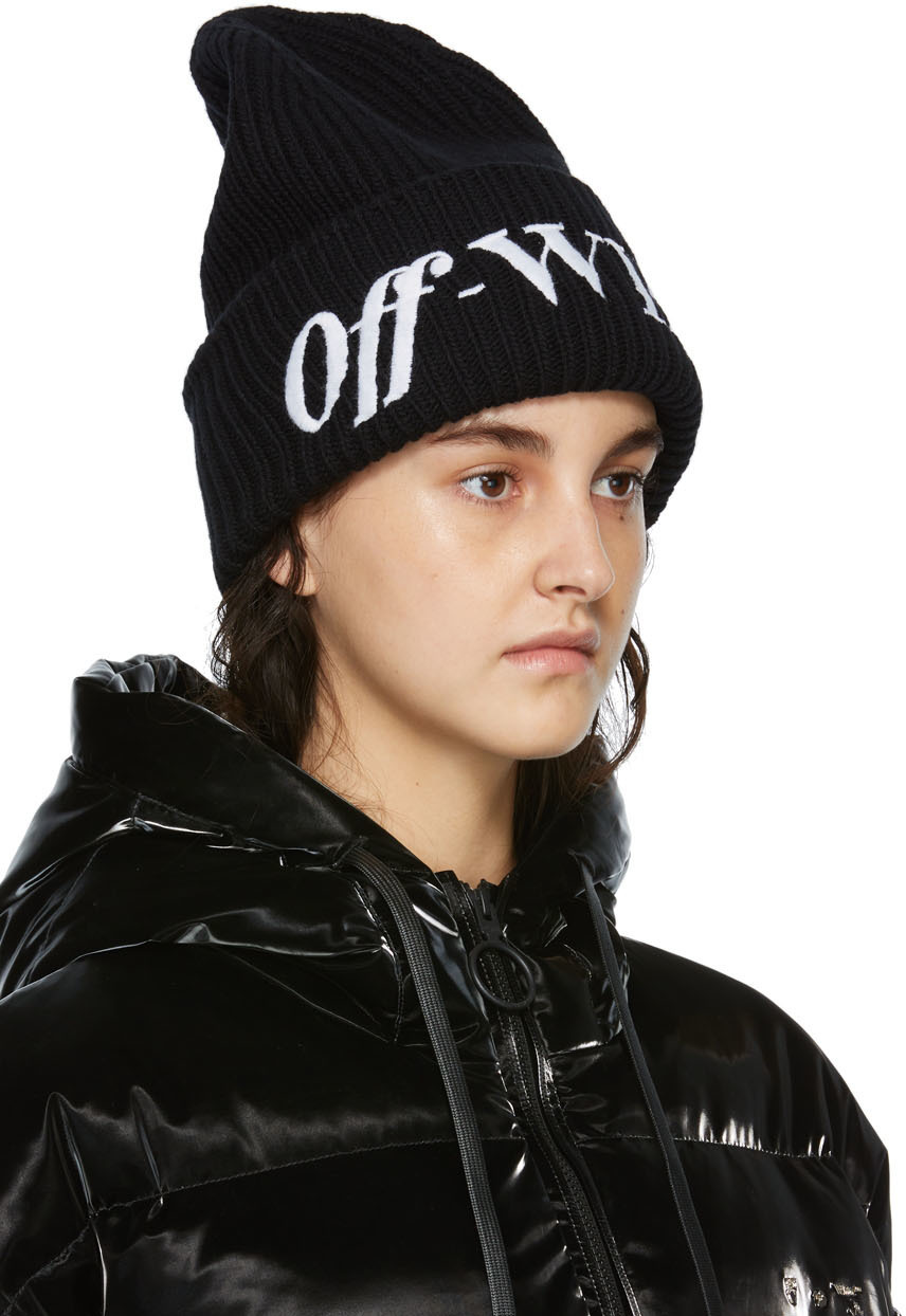 Off-White Black Rib Logo Beanie Off-White