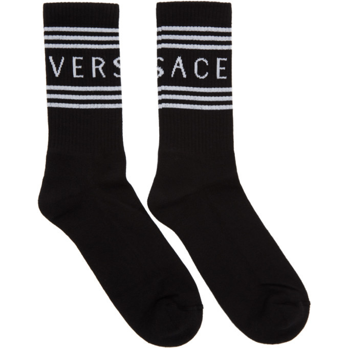 Versace Black Striped Logo Socks Versace