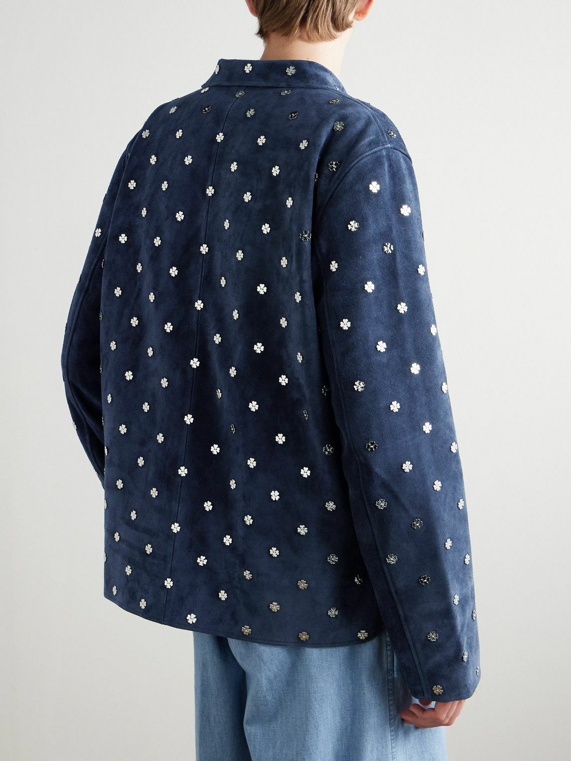 BODE - Clover Embellished Suede Overshirt - Blue Bode