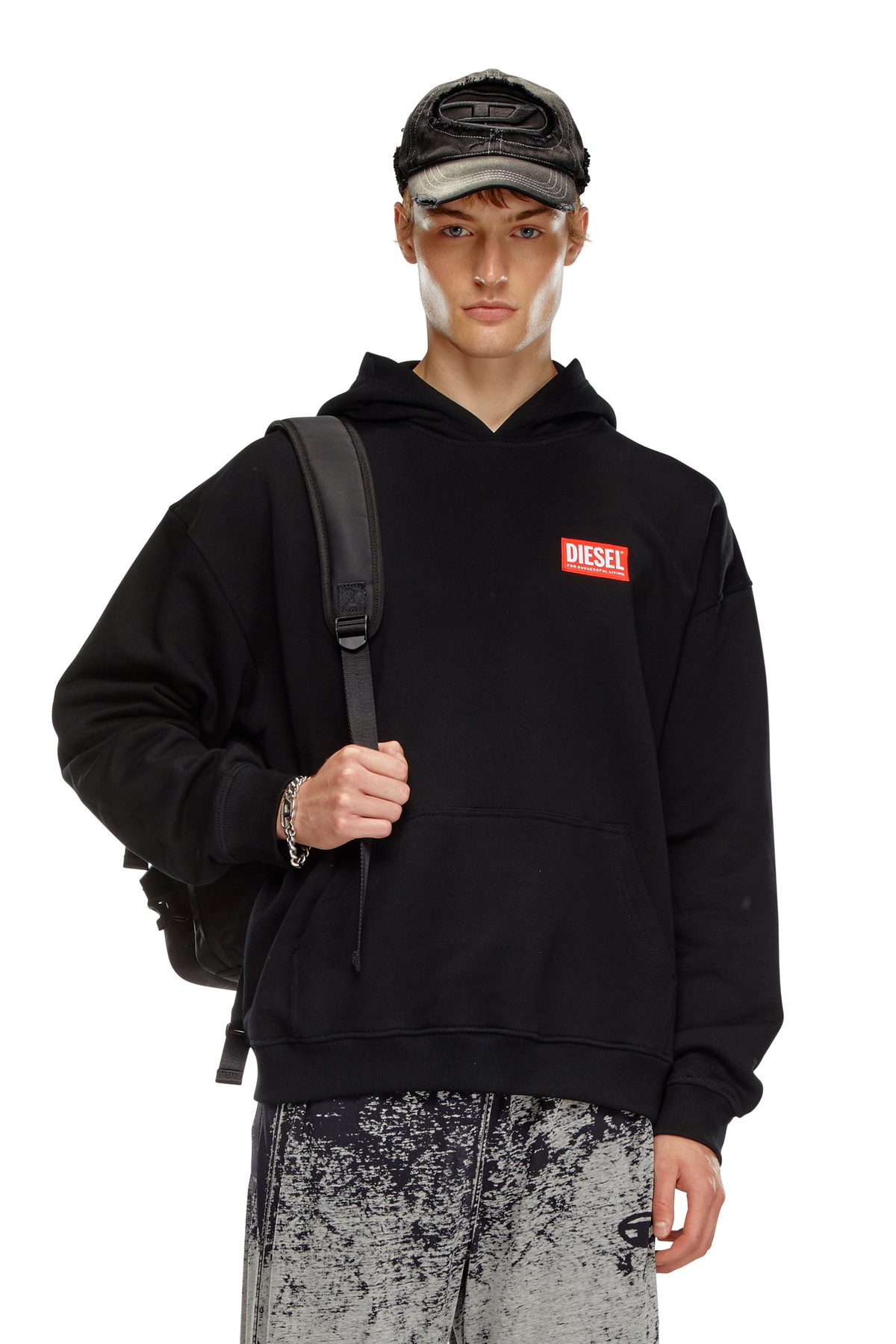 Diesel Hoodie with Diesel label - Sweaters Mens in Black Diesel