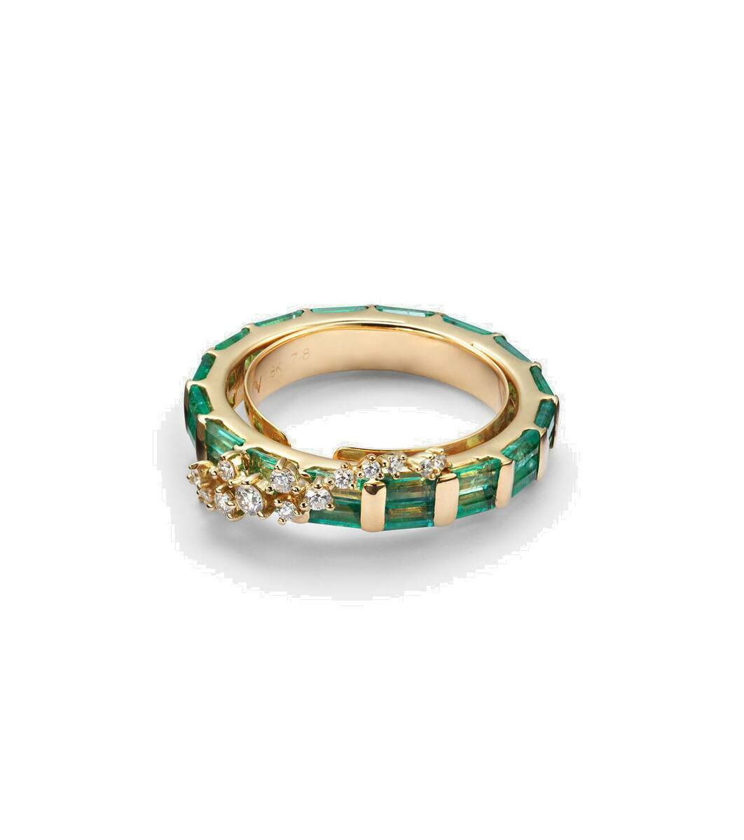 Ananya Scatter 18kt gold ring with emeralds and diamonds Ananya