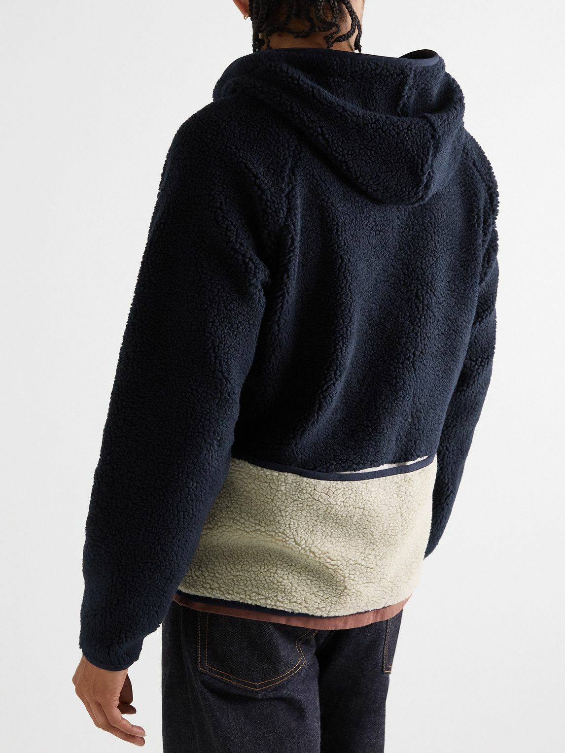 Folk - Puzzle Colour-Block Fleece Hooded Jacket - Blue Folk