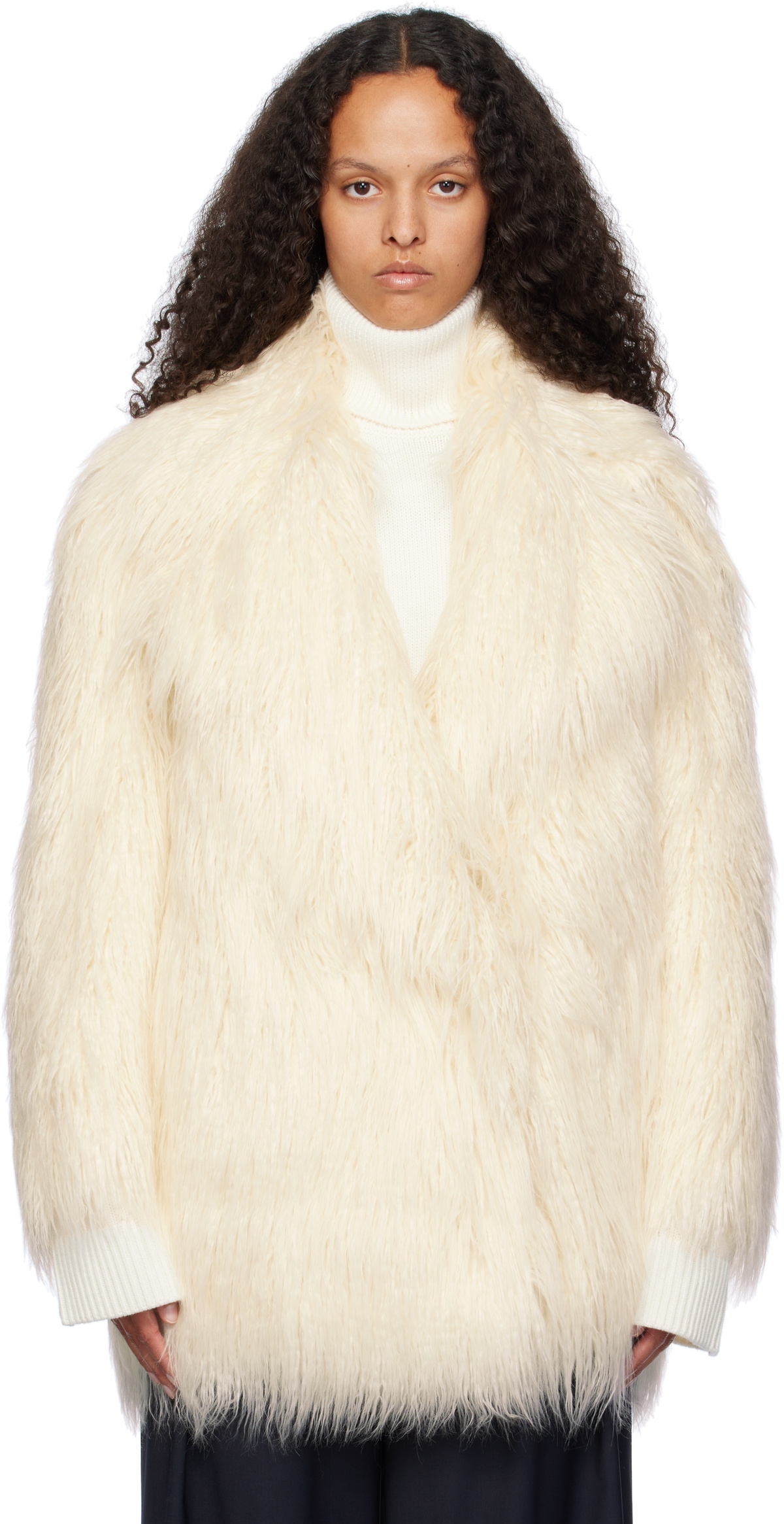 The Frankie Shop Off-White Liza Short Faux-Fur Coat The Frankie Shop