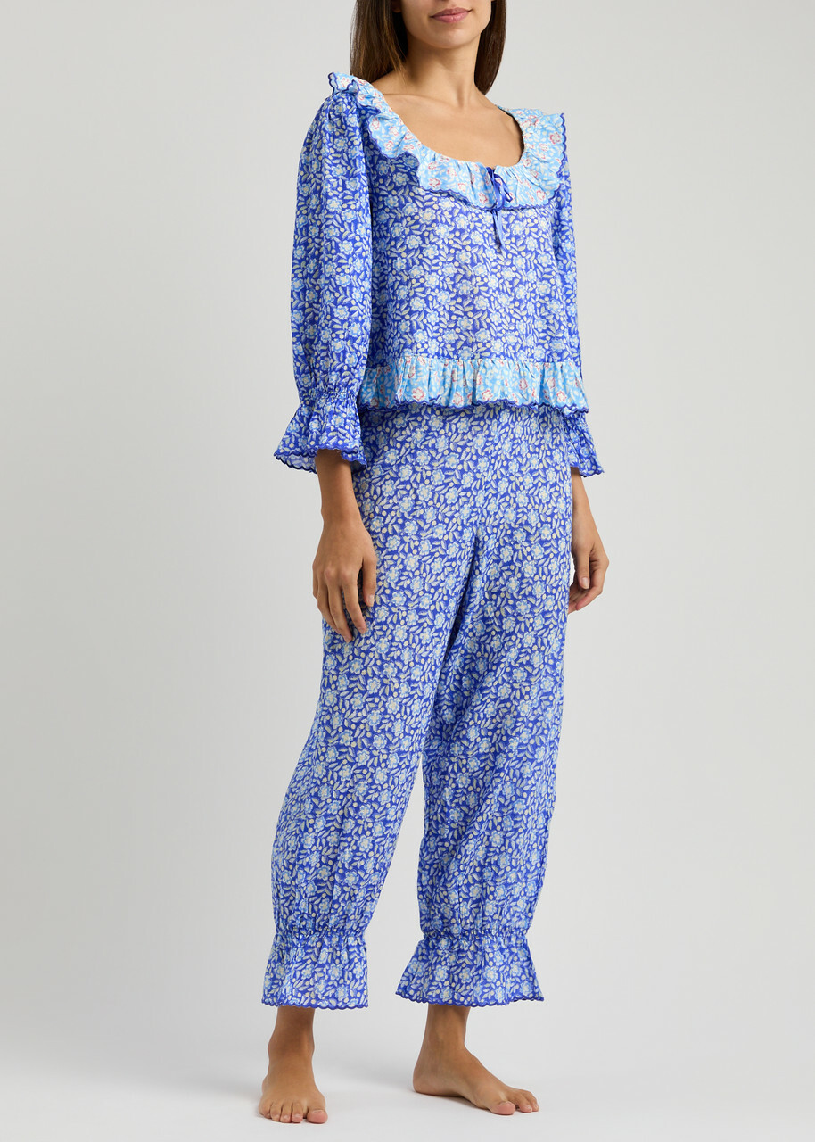 Rixo Bobbie Floral-print Cotton Pyjama set Blue Rixo