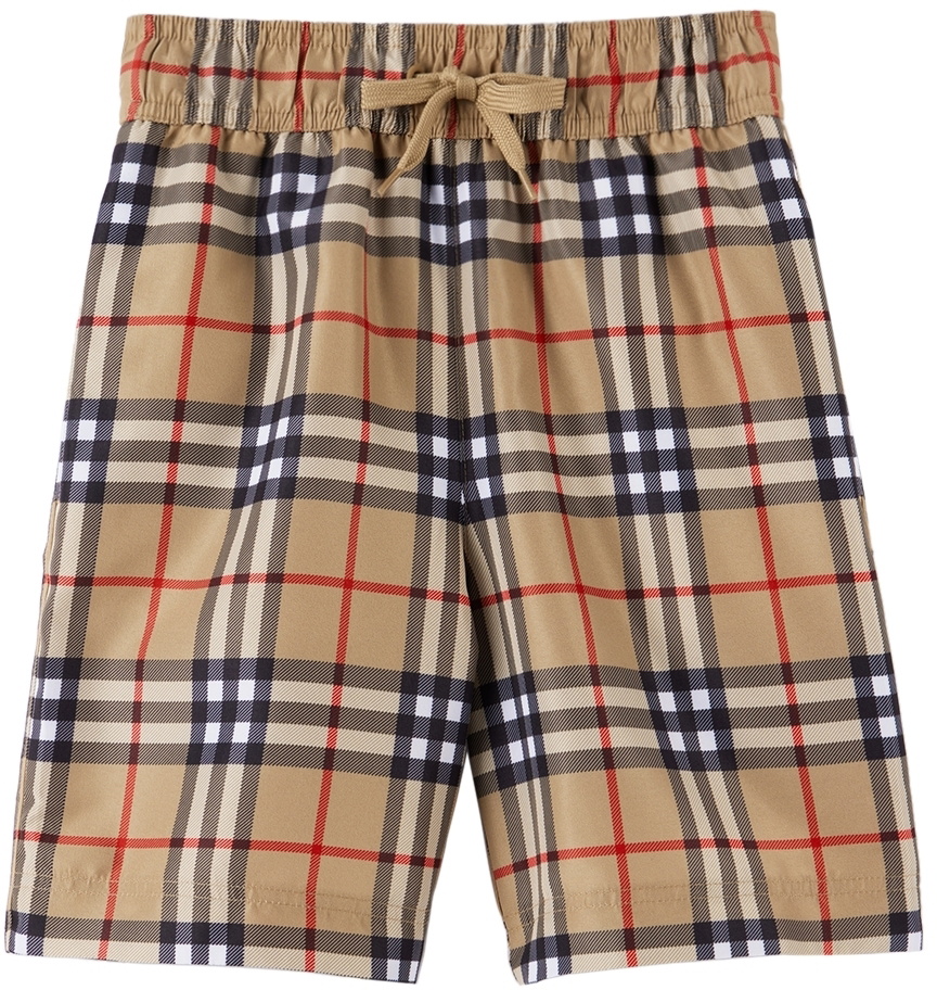 Burberry Kids Beige Check Swim Shorts Burberry