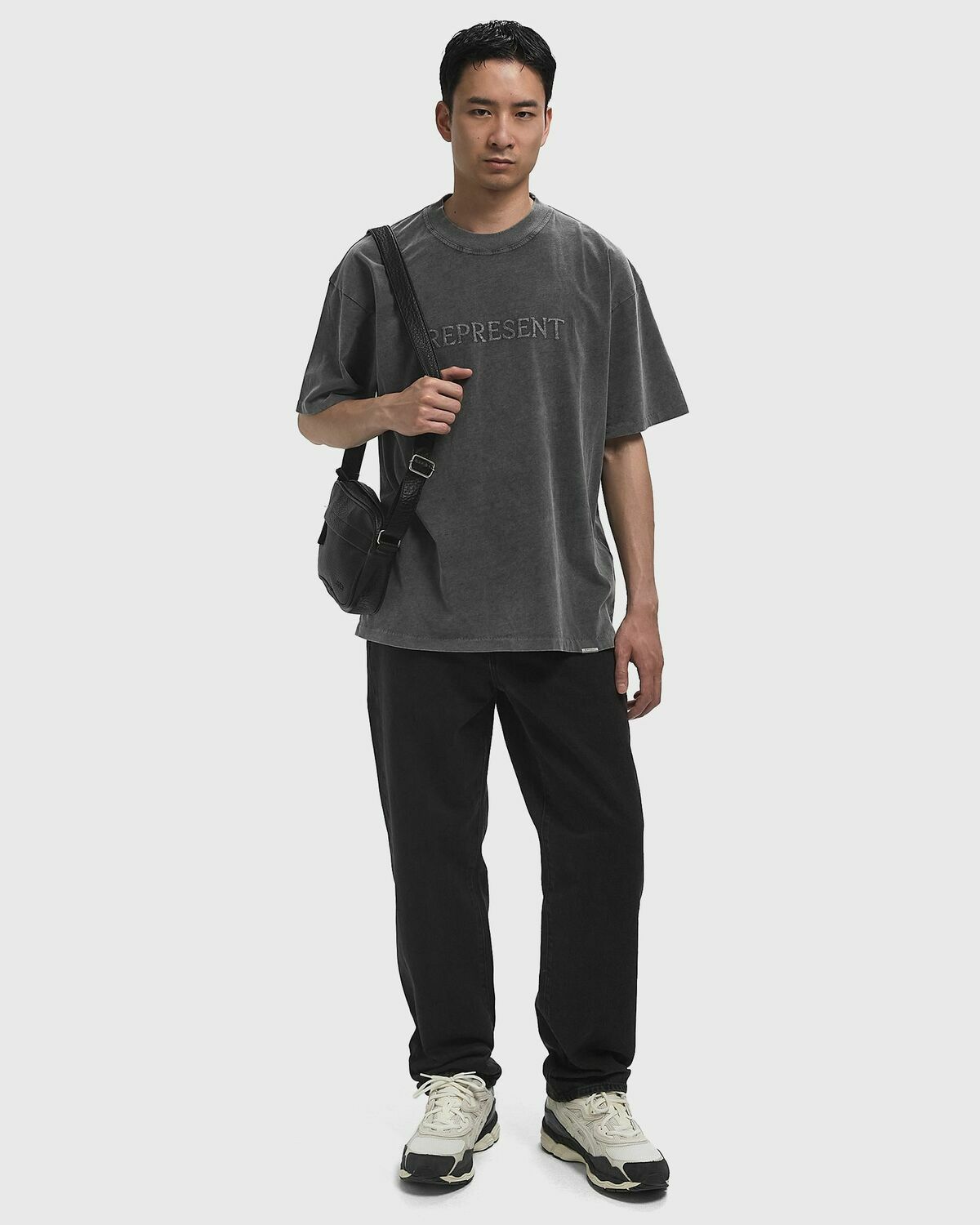 Represent Embroidered Serif Logo T-Shirt Grey Mens Shortsleefe Represent