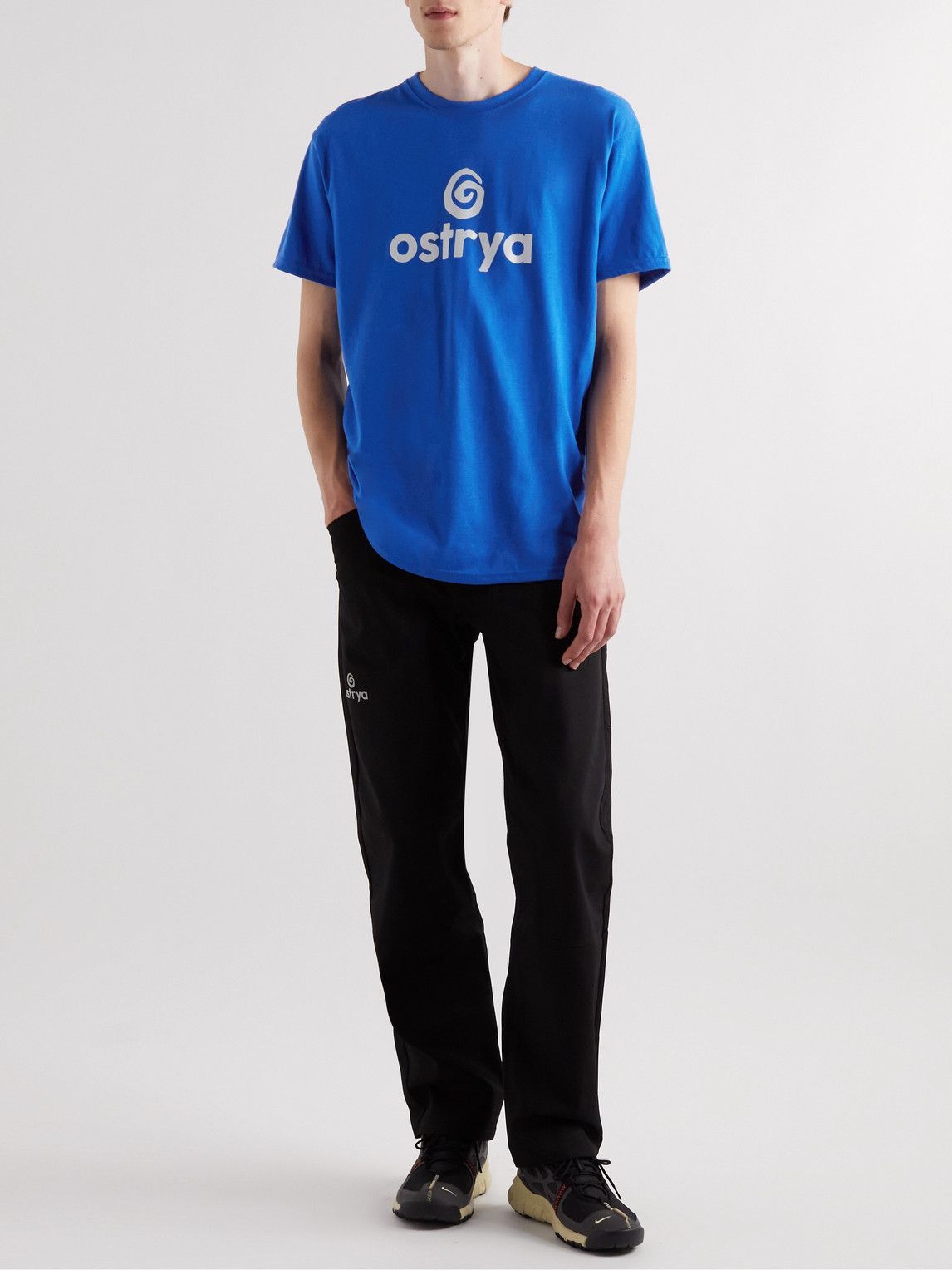 OSTRYA - Emblem Logo-Print Cotton-Blend Jersey T-Shirt - Blue Ostrya