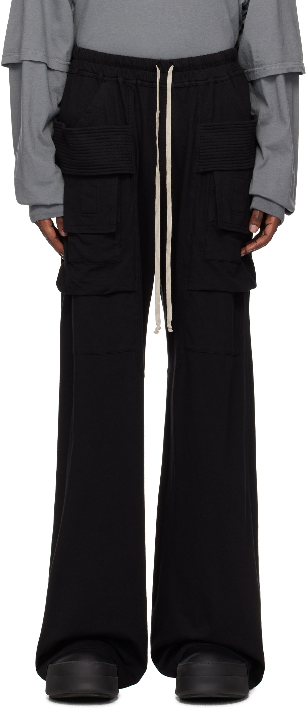 Rick Owens DRKSHDW Black Porterville Creatch Wide Drawstring Cargo ...