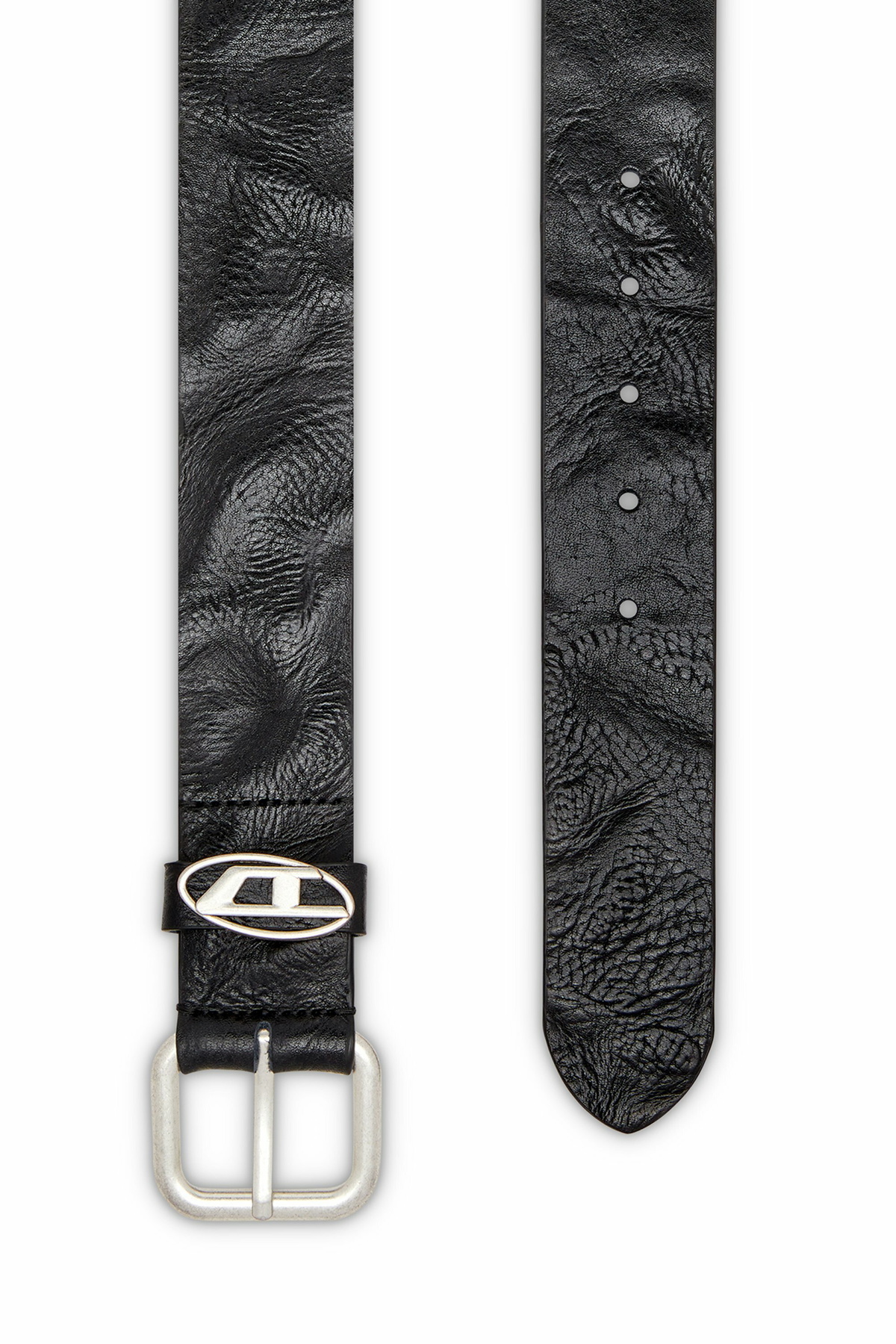 Diesel Logo-plaque wrinkled leather belt - Belts - Unisex - Black Diesel
