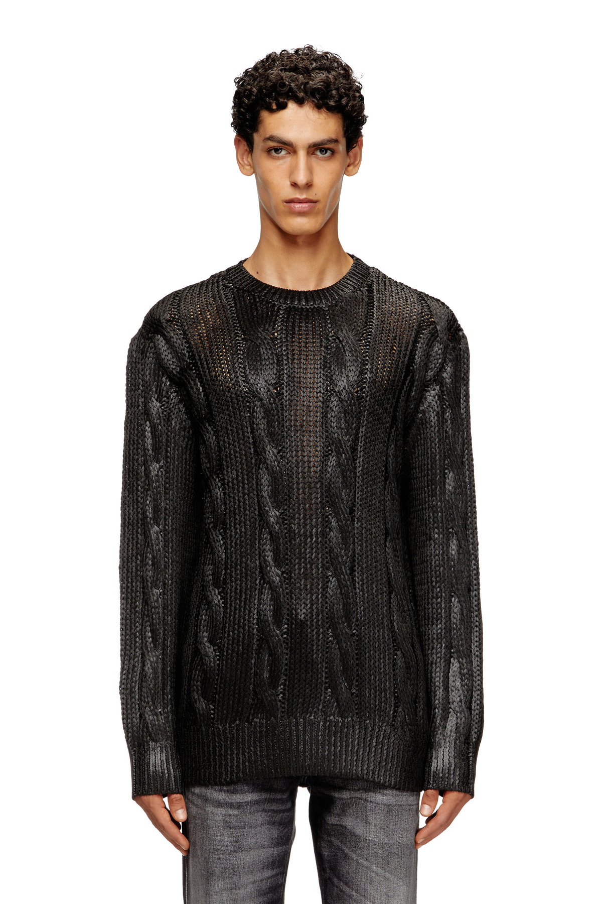 Diesel Cable-knit jumper with shiny effect - Knitwear Mens in Black Diesel