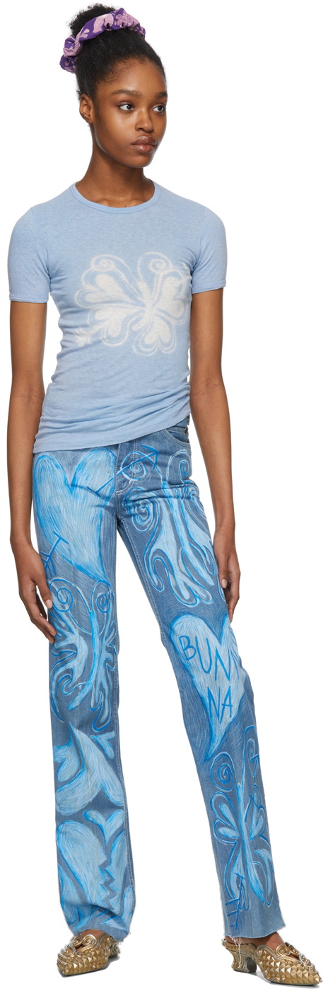Anna Castellano SSENSE Exclusive Blue Painted Jeans