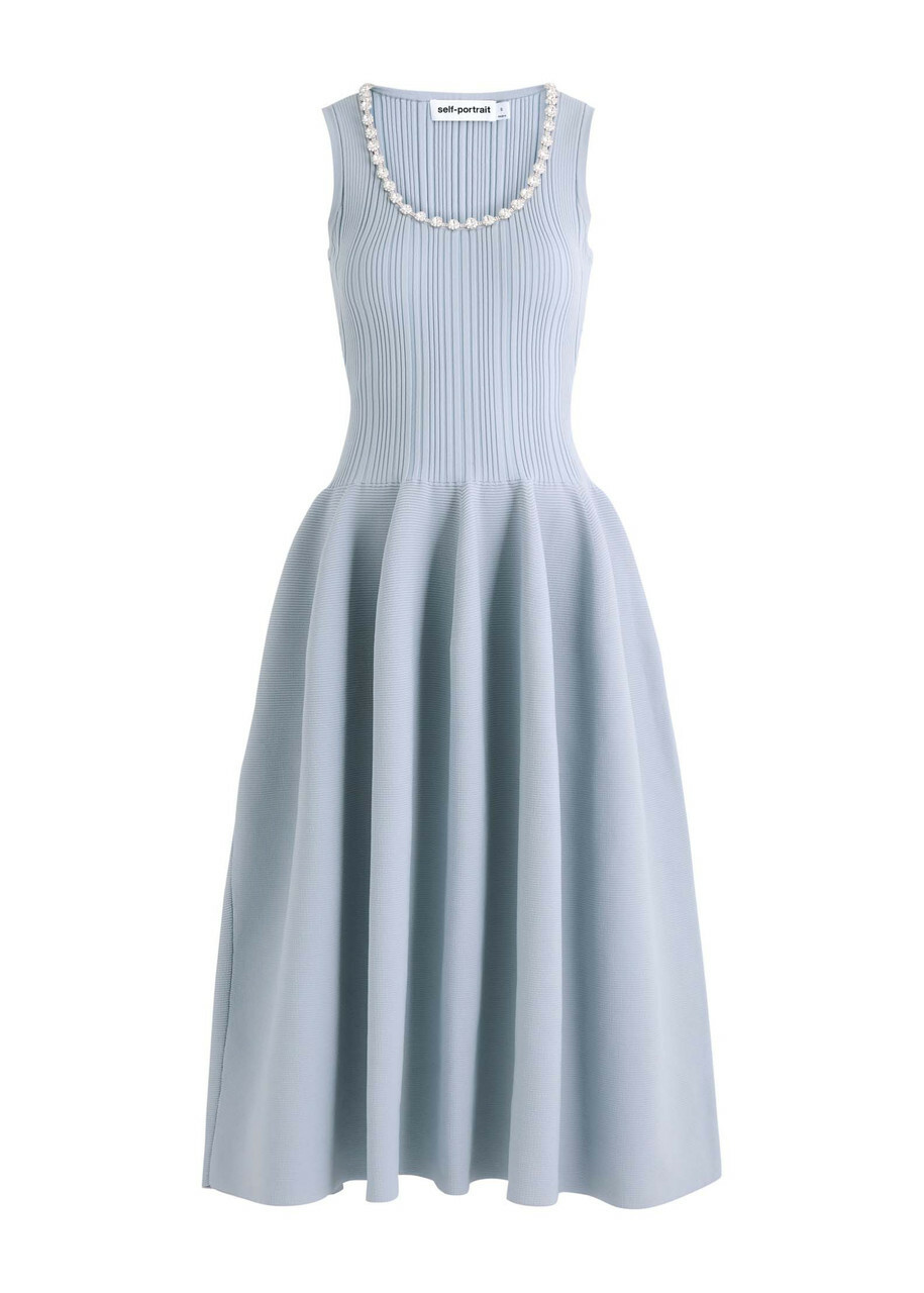 Self-portrait Embellished Stretch-knit Midi Dress Blue Self-Portrait