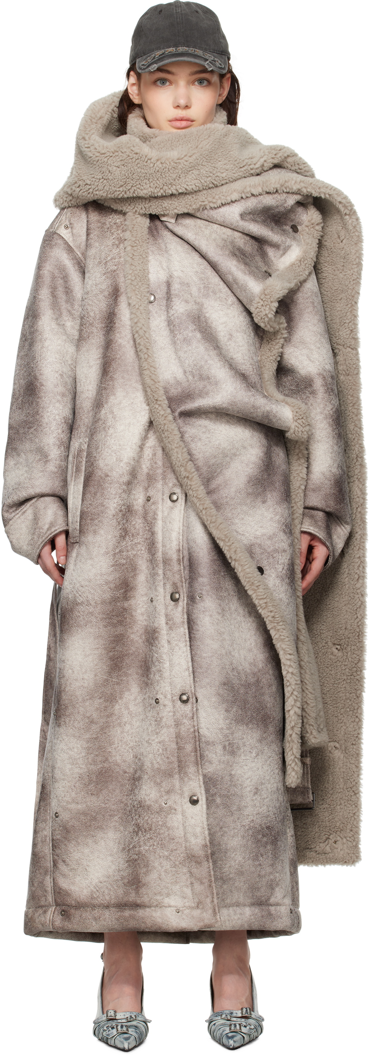 Y/Project Gray Snap Off Panel Aviator Faux-Shearling Coat Y/Project