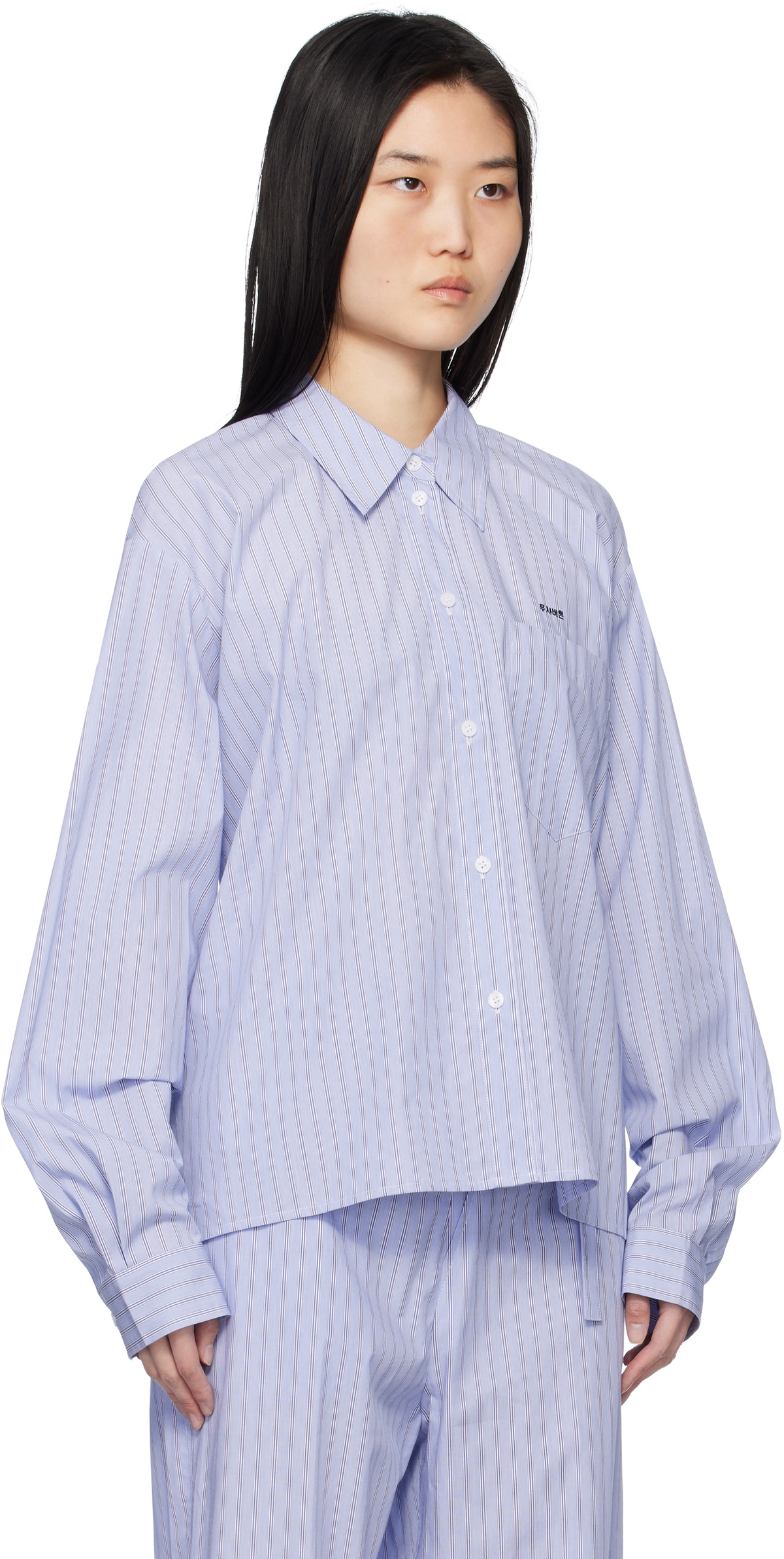 Pushbutton Blue Stripe Square Shape Shirt Pushbutton
