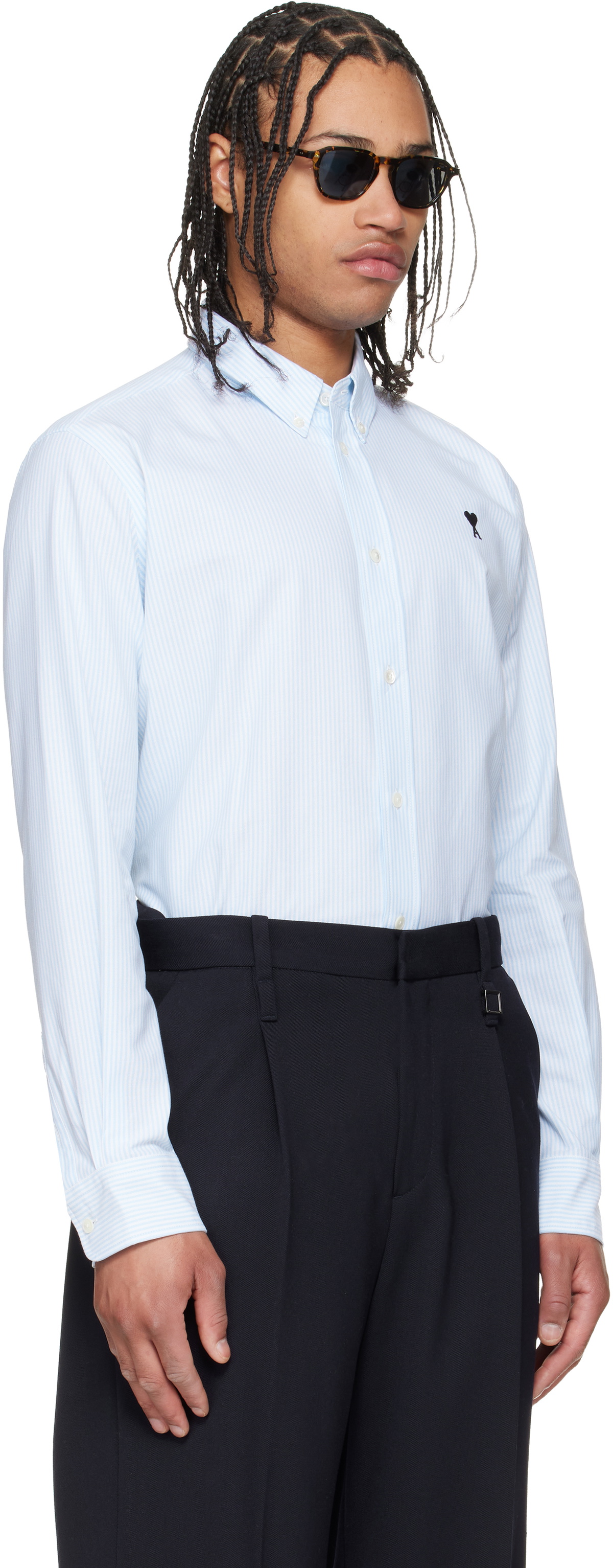 AMI Paris Blue Cotton Ami de Coeur Oxford Shirt AMI