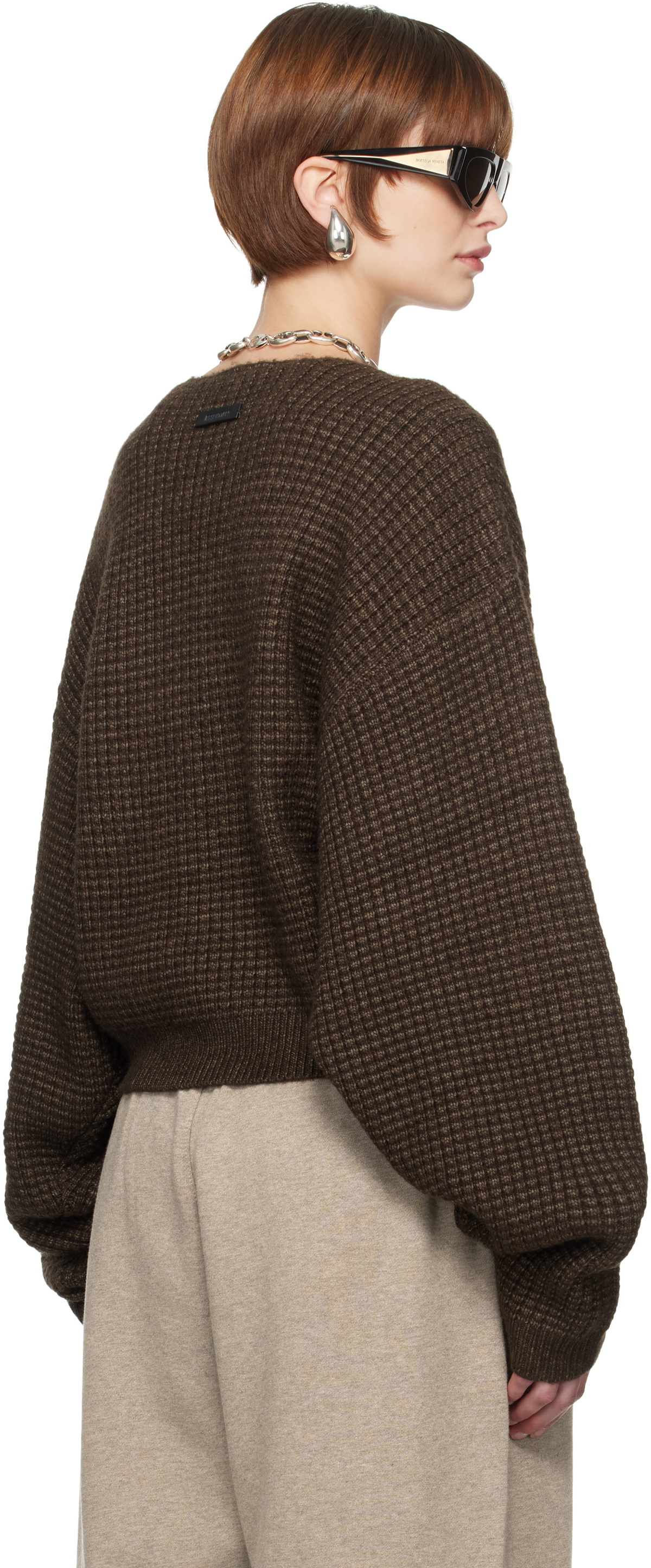 Fear of God ESSENTIALS Brown Heavy Waffle Cropped Sweater Fear Of God ...