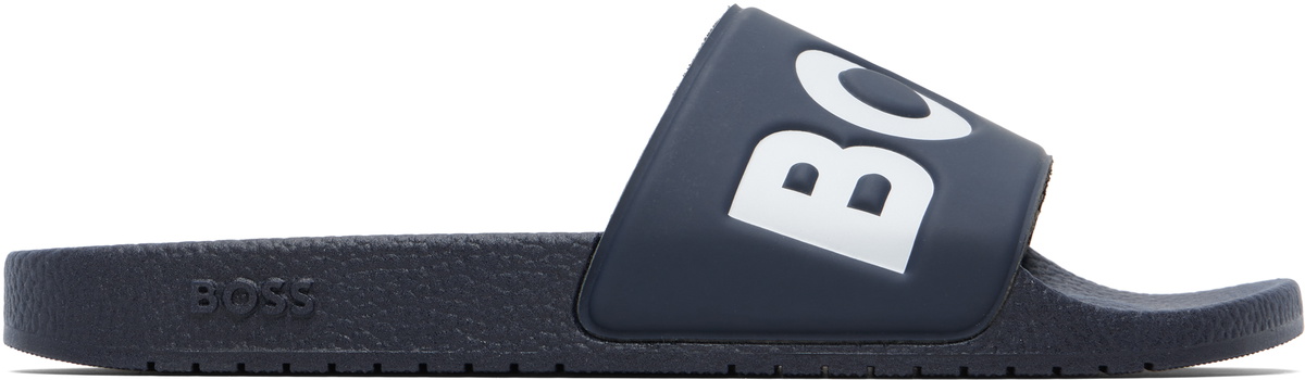 BOSS Navy Large Logo Detail Slides BOSS